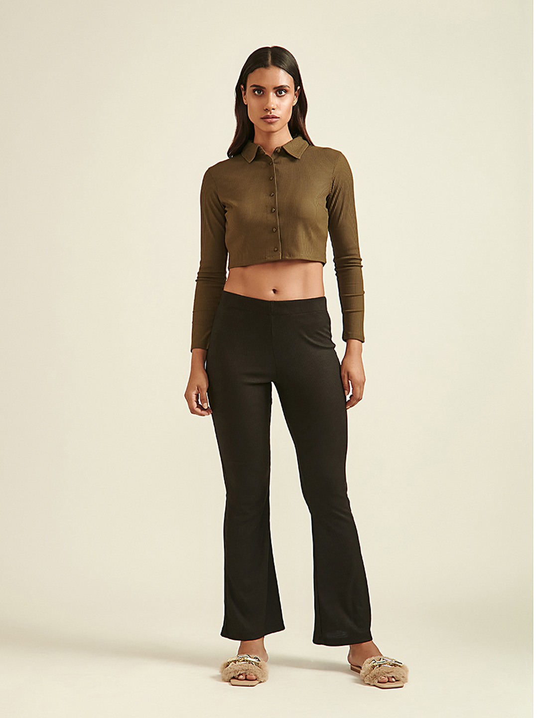 Solid Black Flared Trouser