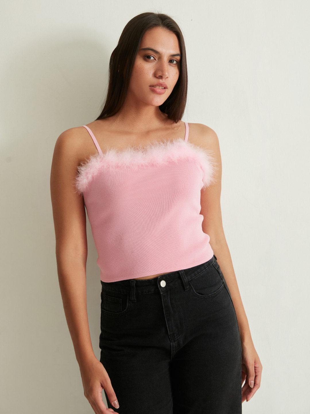 Pink Fur Strappy Sweater