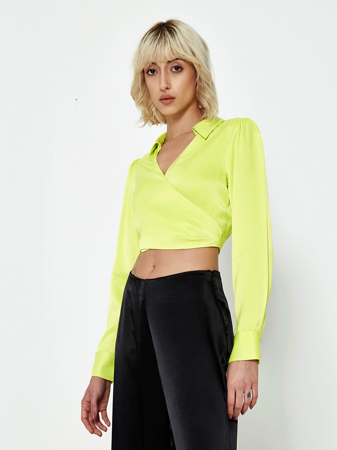 Lime wrap crop blouse top