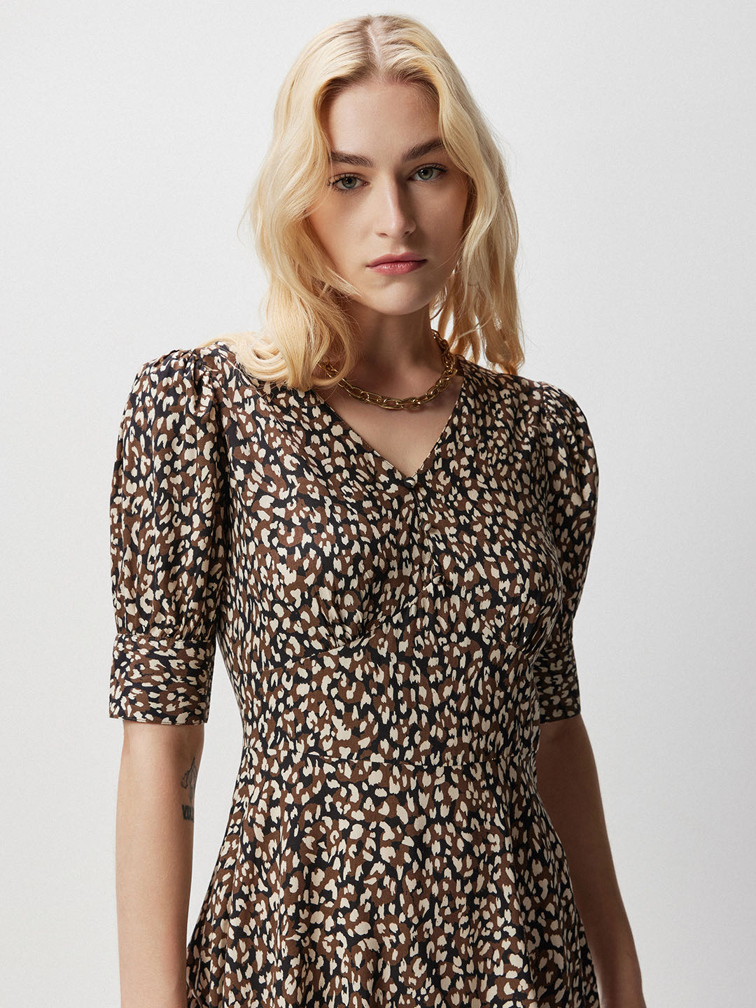 Brown Leopard Print Skater Mini Dress