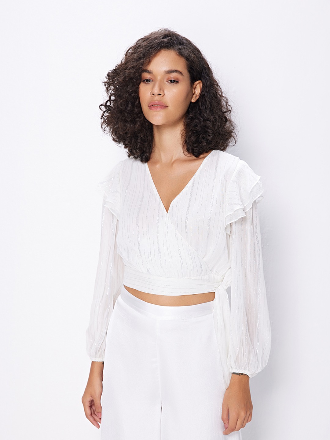 White Lurex Wrap Top