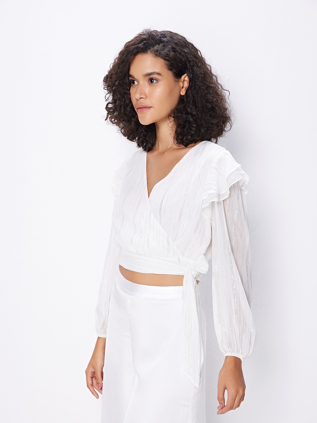 White Lurex Wrap Top