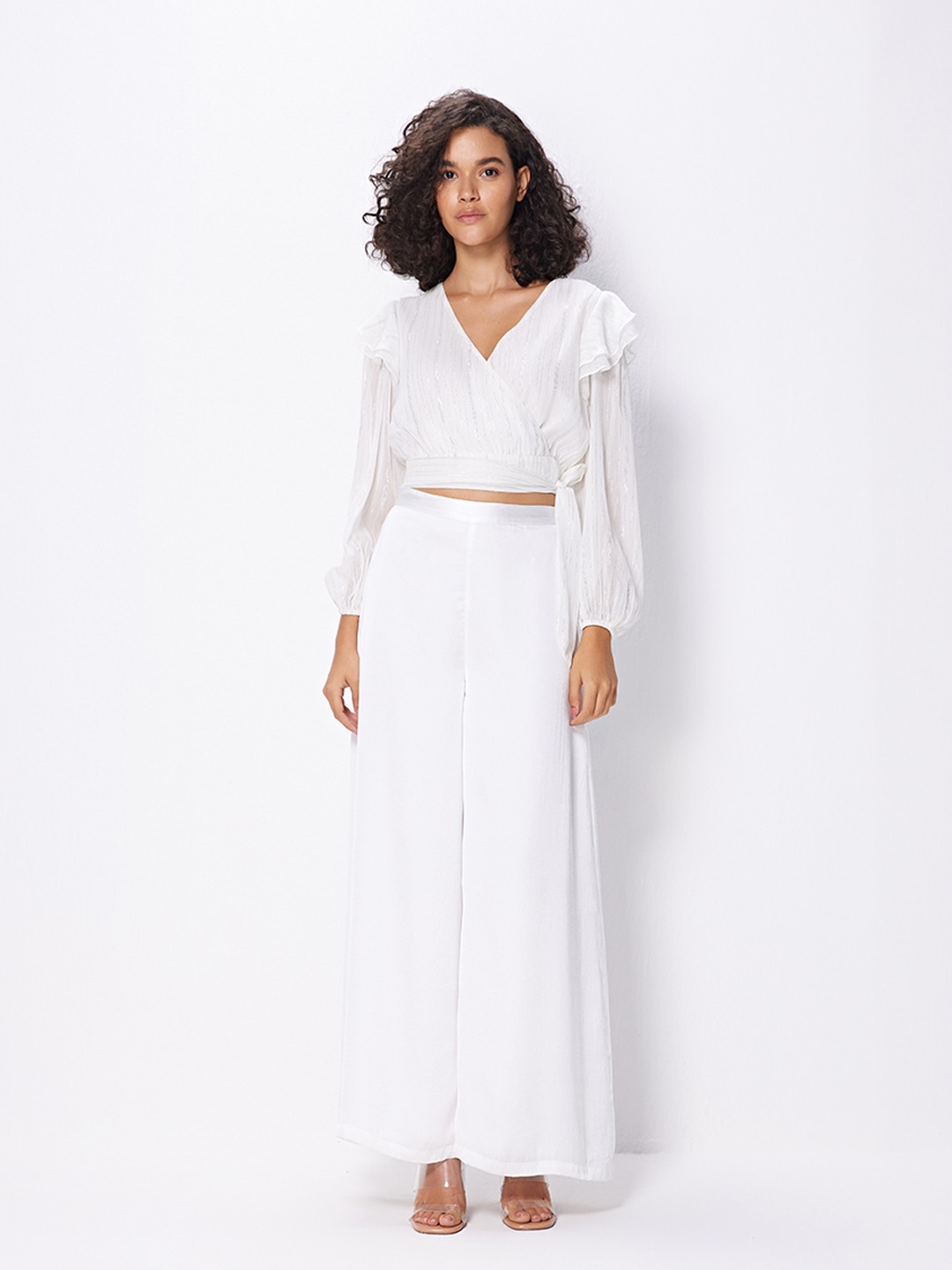 White Lurex Wrap Top