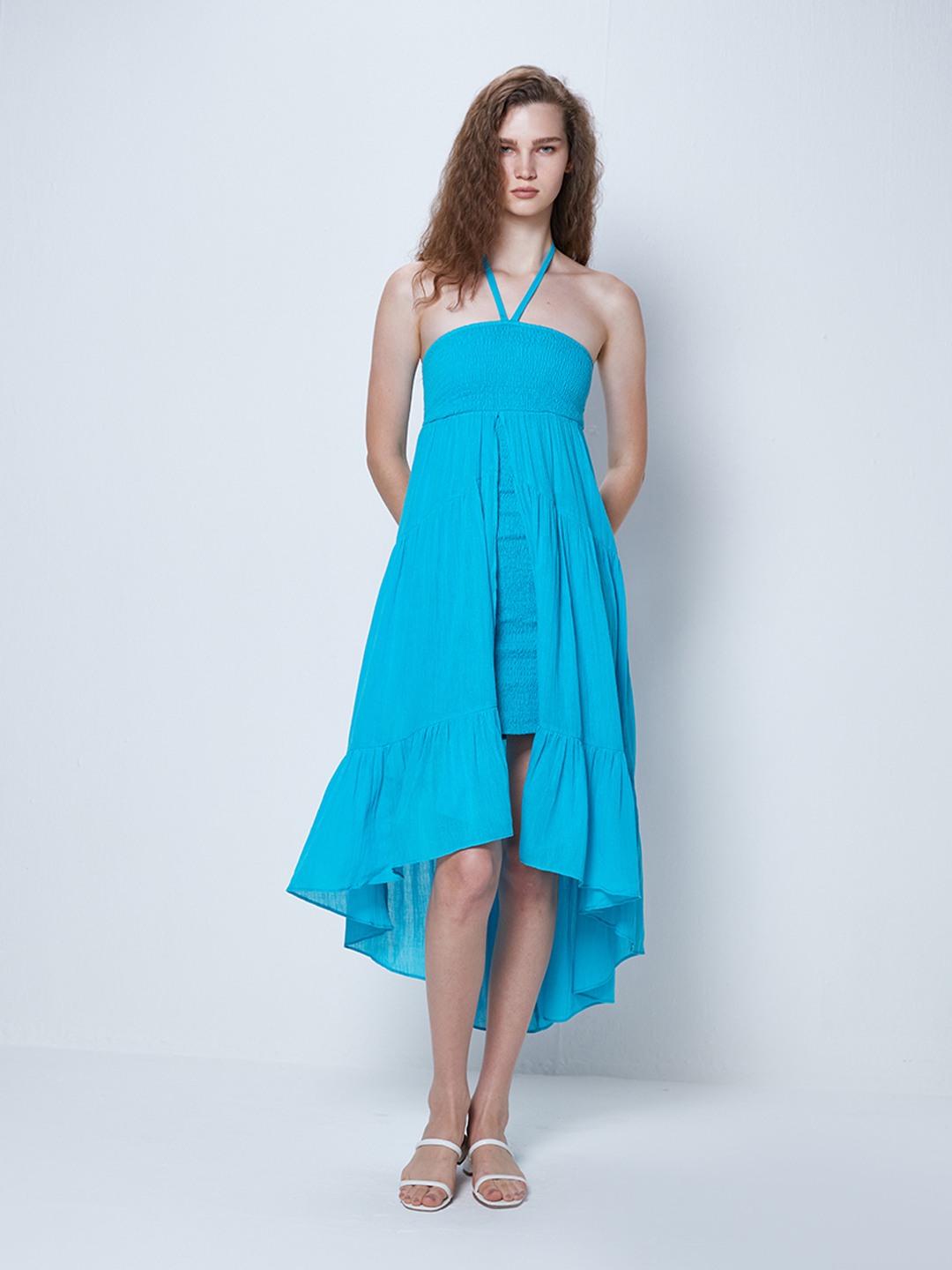 Blue Overlap Midi Dress
