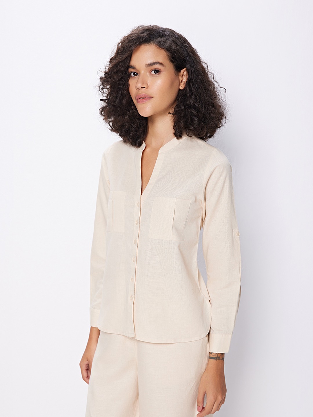 Beige Utility Linen Shirt