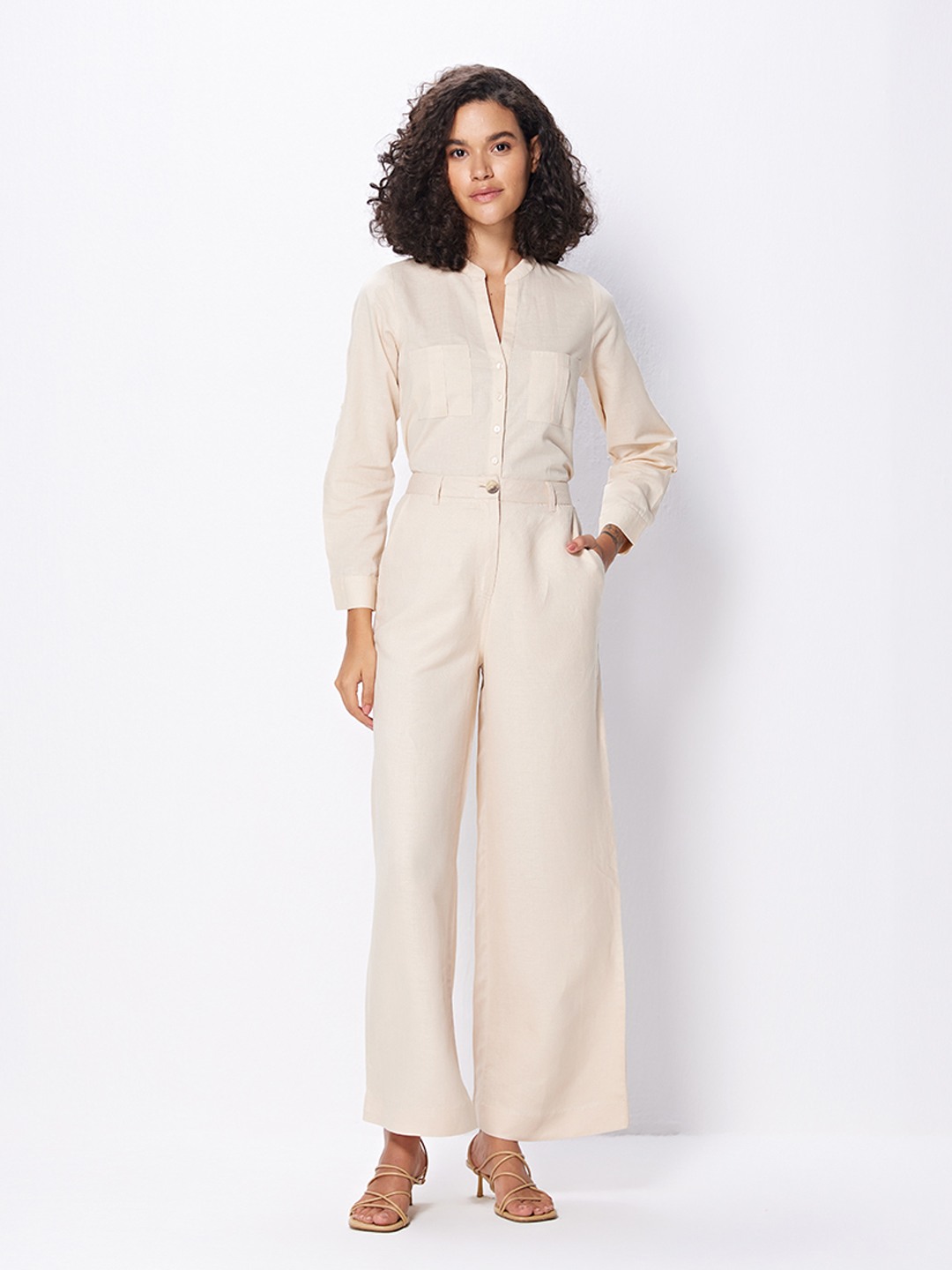 Beige Utility Linen Shirt