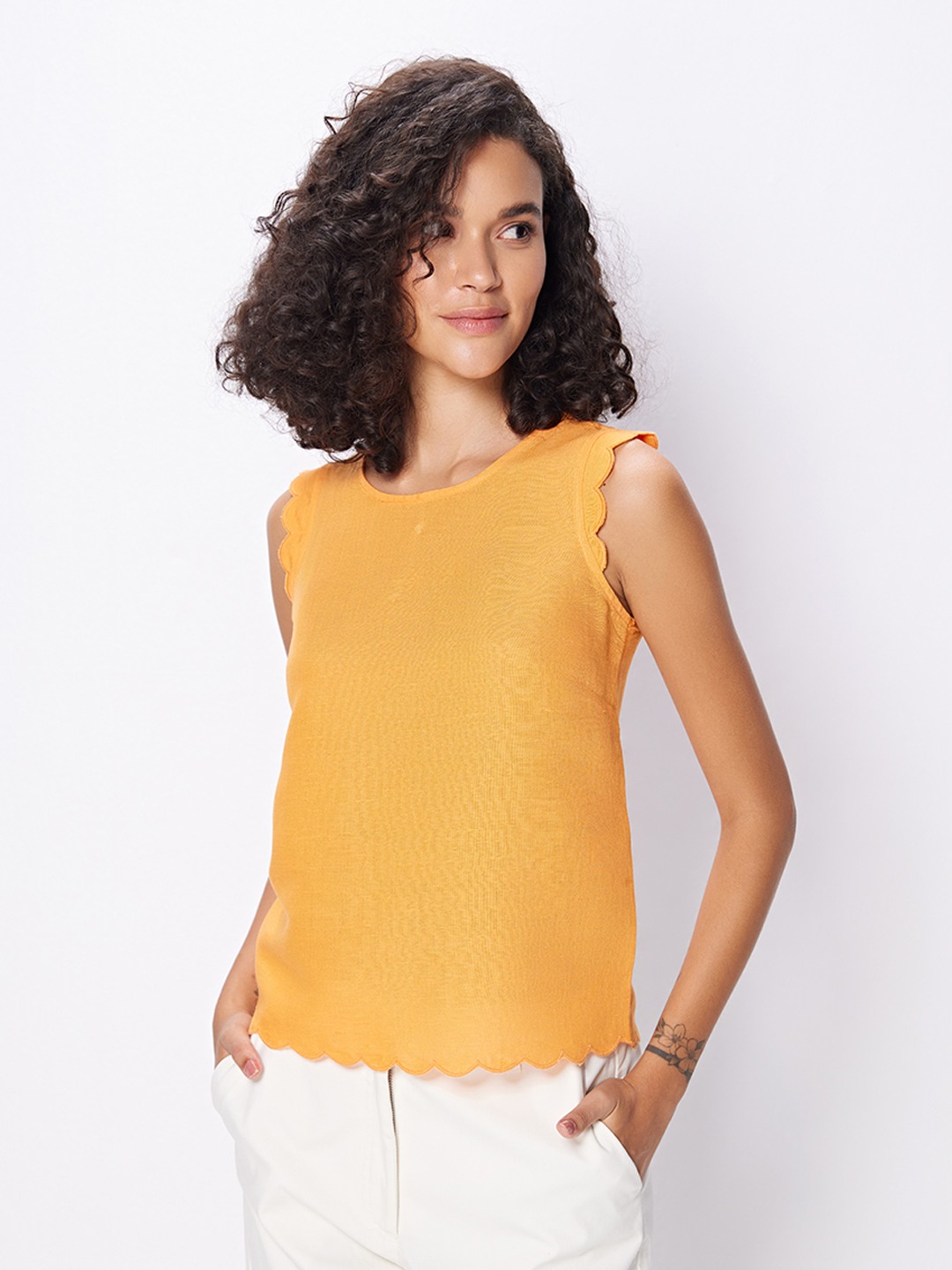 Orange Linen Shell Top