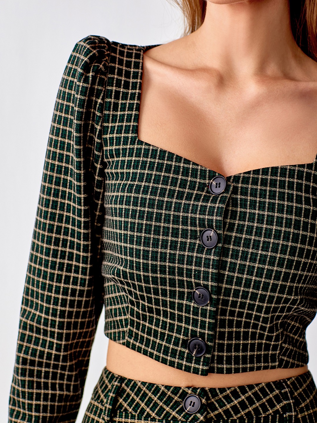 Green Check Crop Top