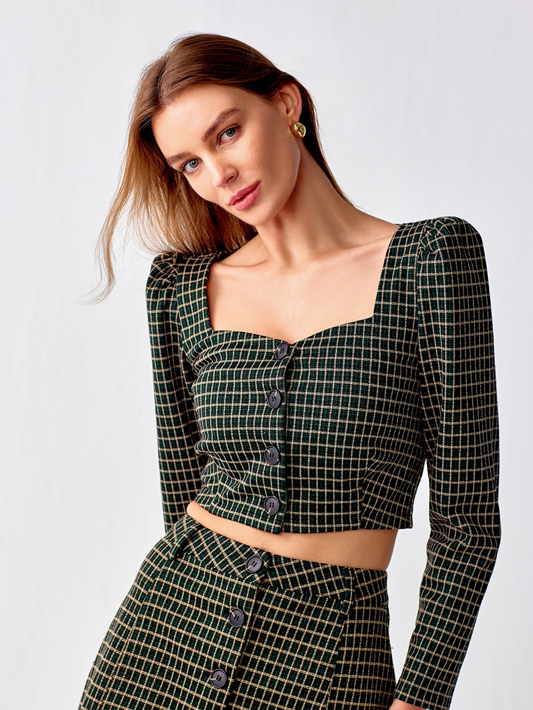 Green Check Crop Top
