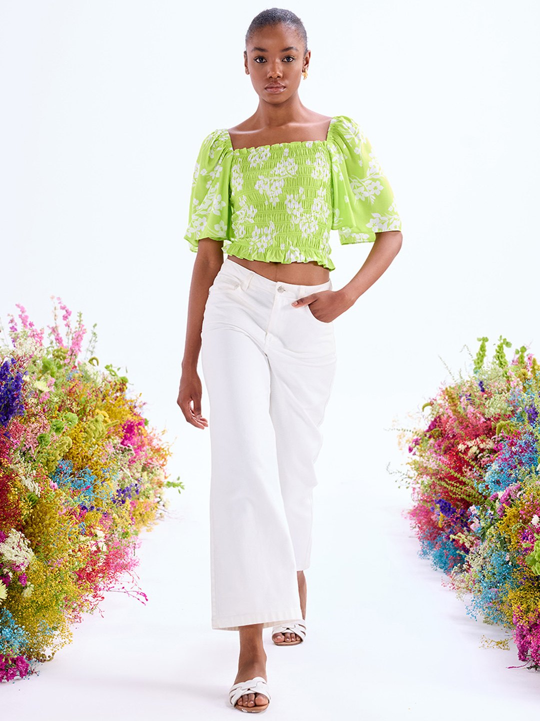 Lime Floral Print Crop Top
