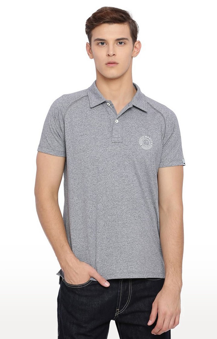 Men's Grey Polyester Solid Polos