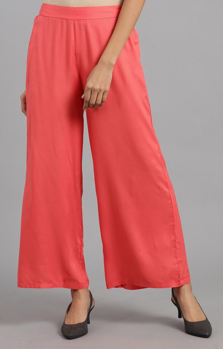 Women's Red Cotton Blend Ethnic Pants