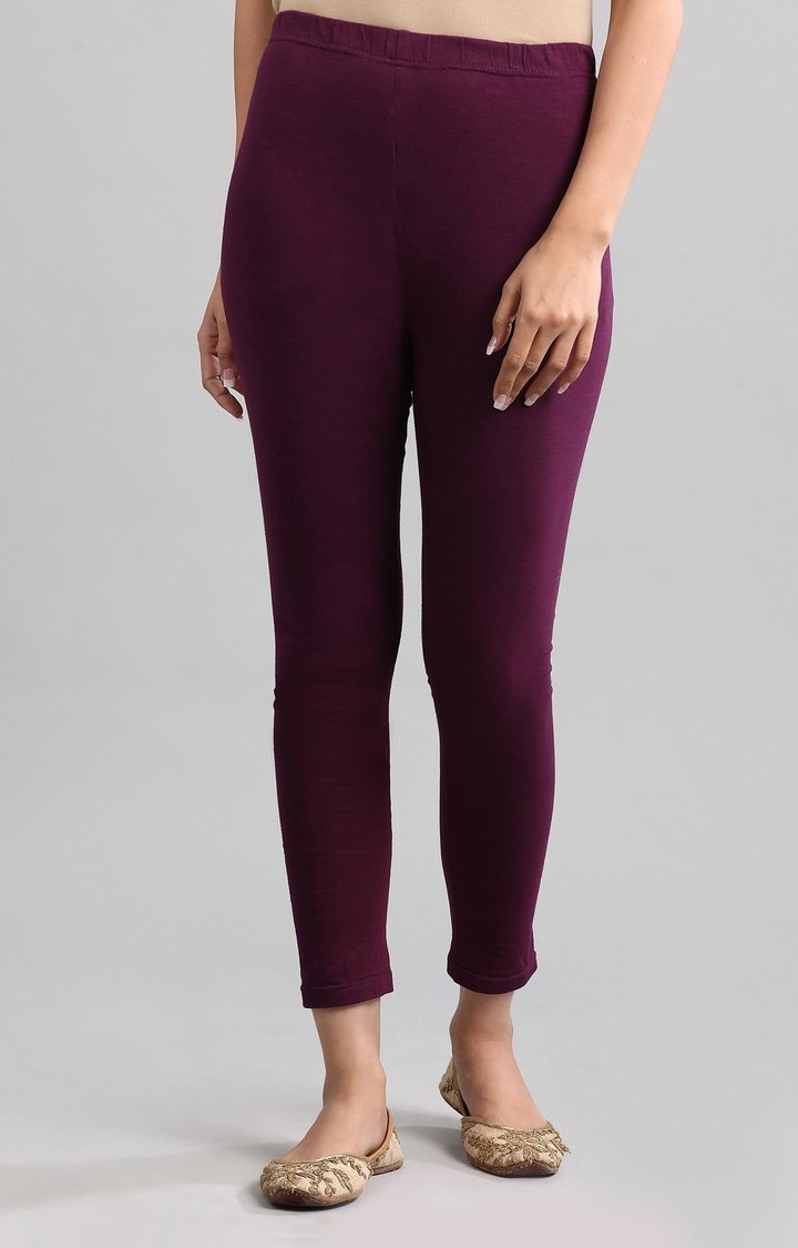 Women's Red Polyester Solid Tights