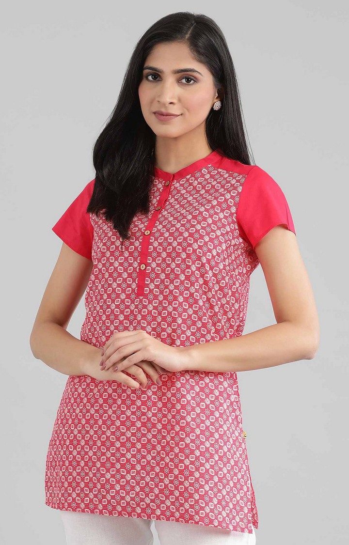 Women's Red Cotton Floral Kurtis