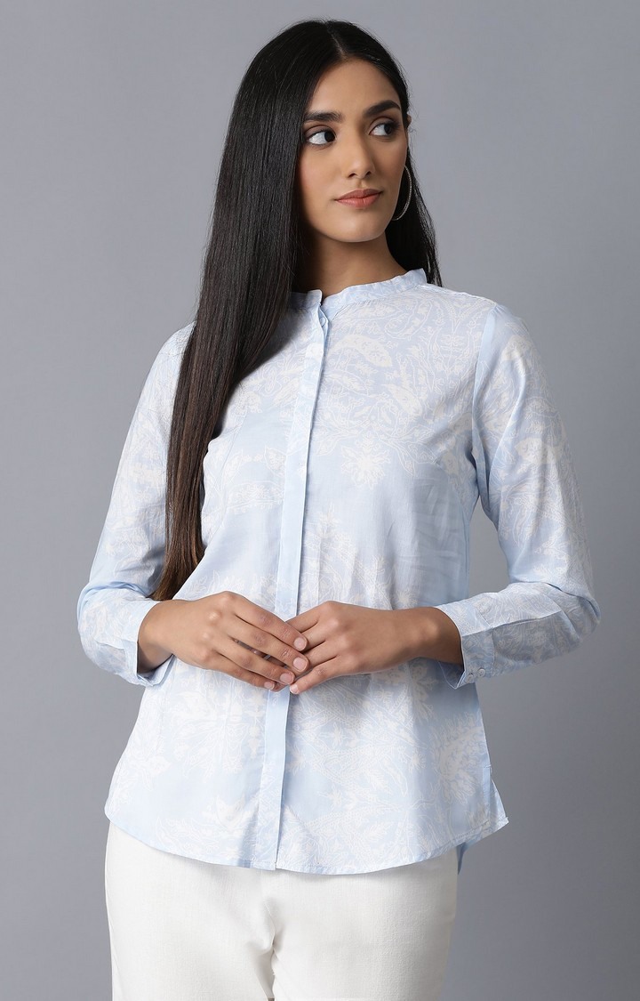 Light Blue Mandarin Collar Shirt