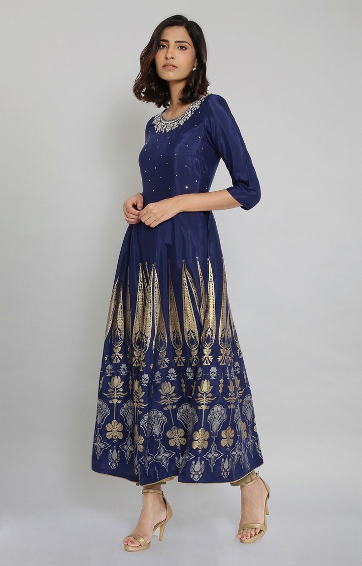 Wishful by W Navy Blue Round Neck Flared Gowns
