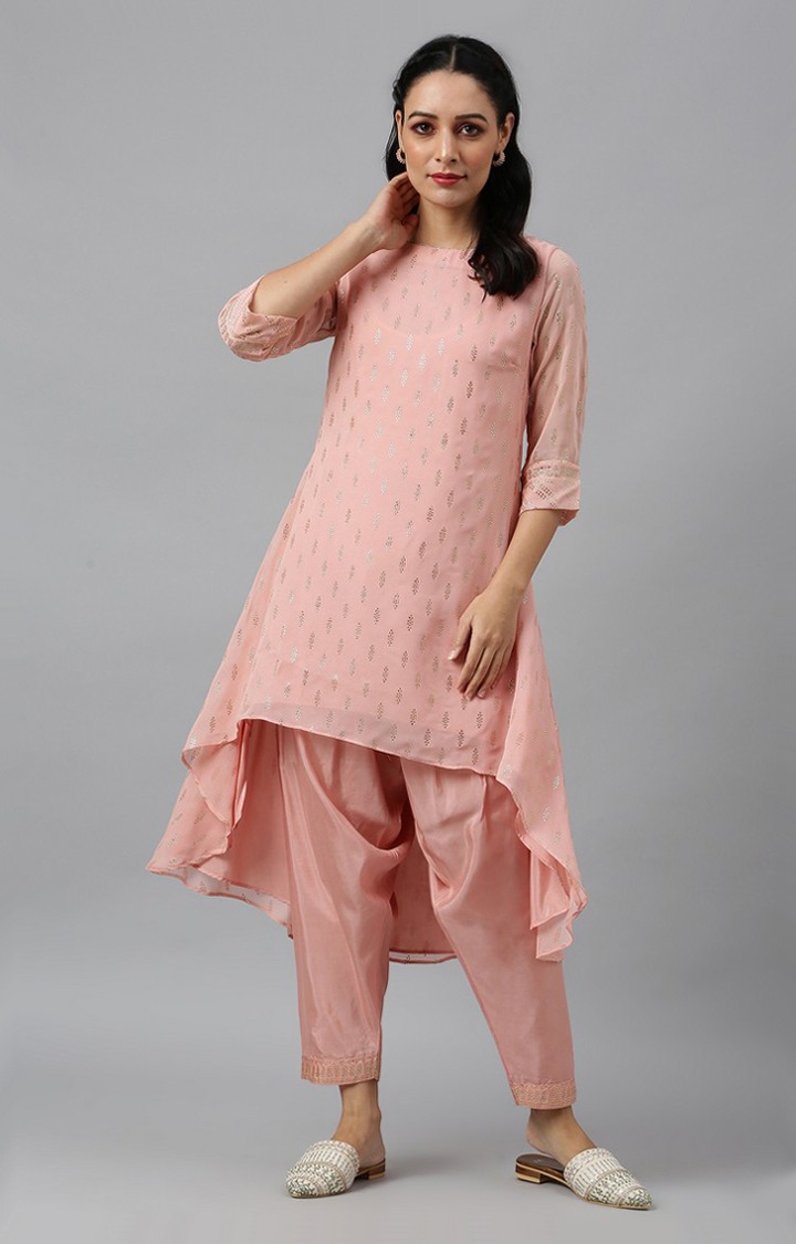 Women's Pink Polyester Salwar & Kurta