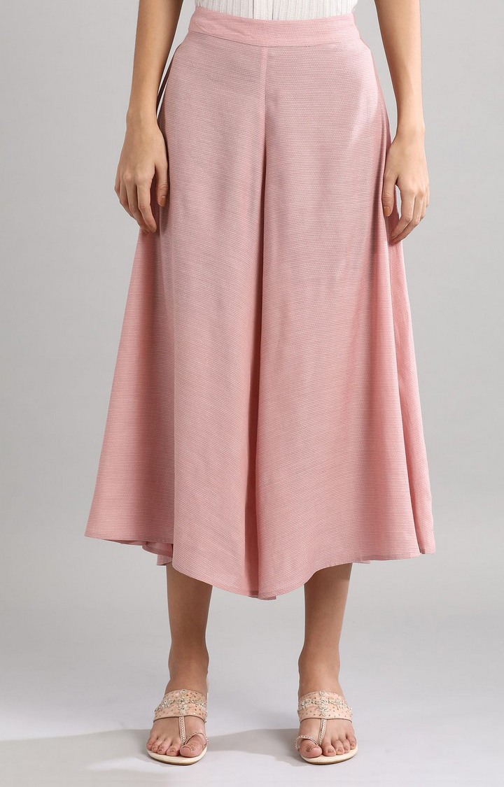 Women's Pink Viscose Textured Culottes