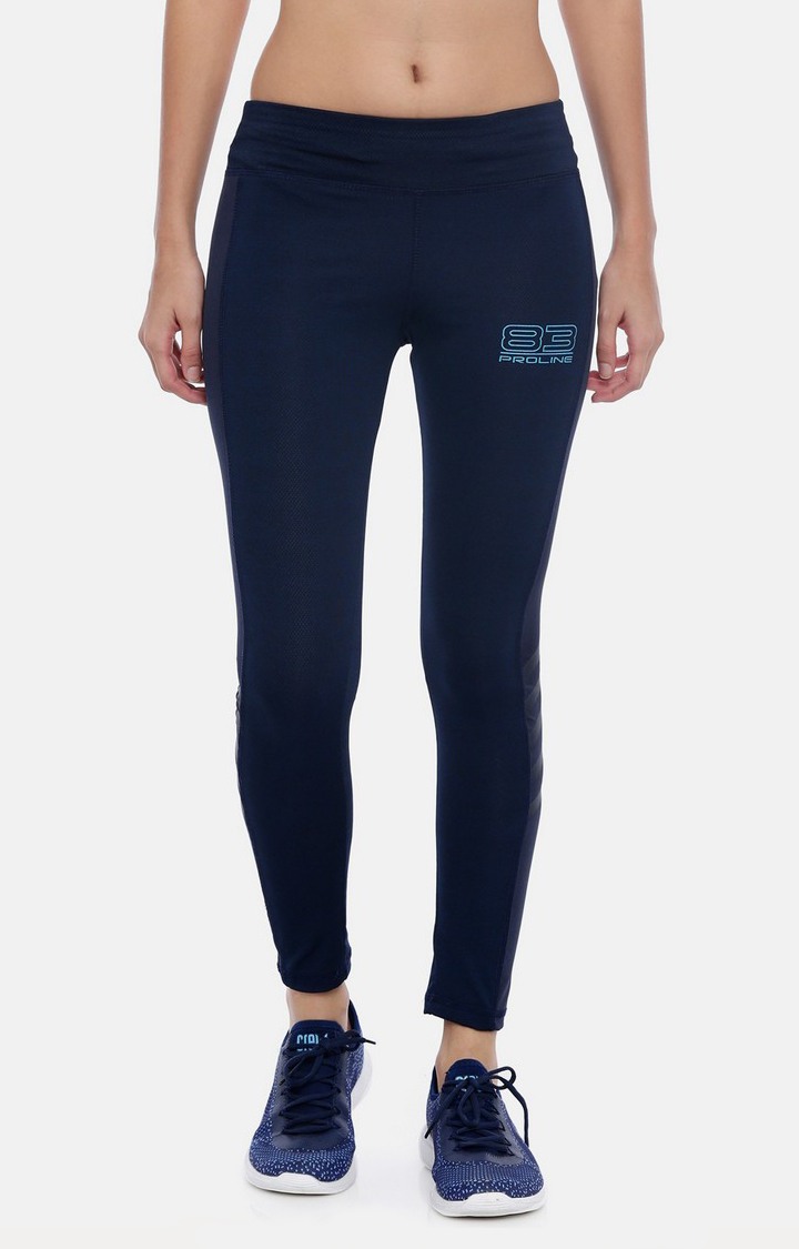 Women's Blue Polyester Solid Activewear Legging