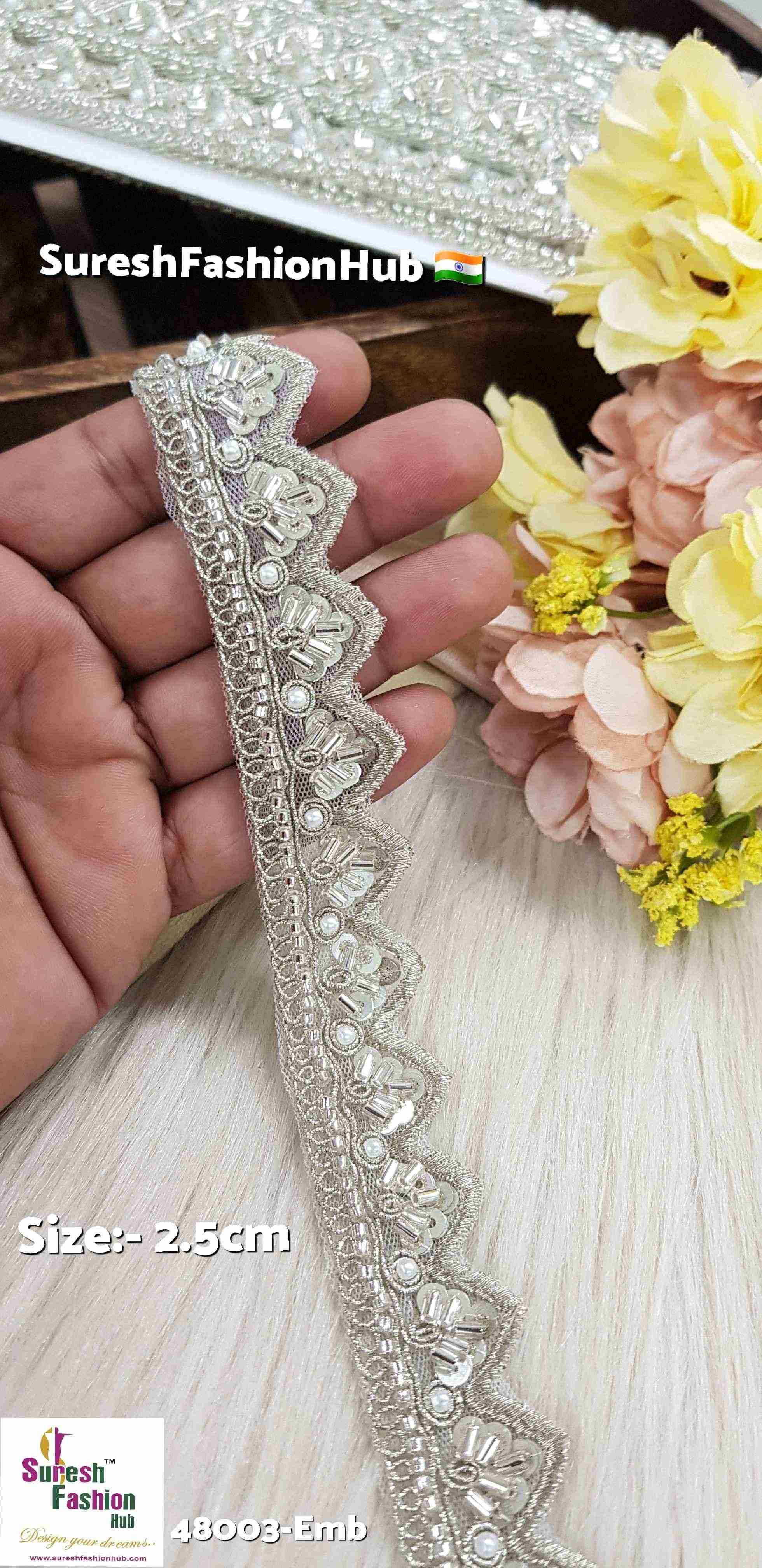 Water Silver Pearl Scallop Embroidery Lace - High-Quality Designer Lace