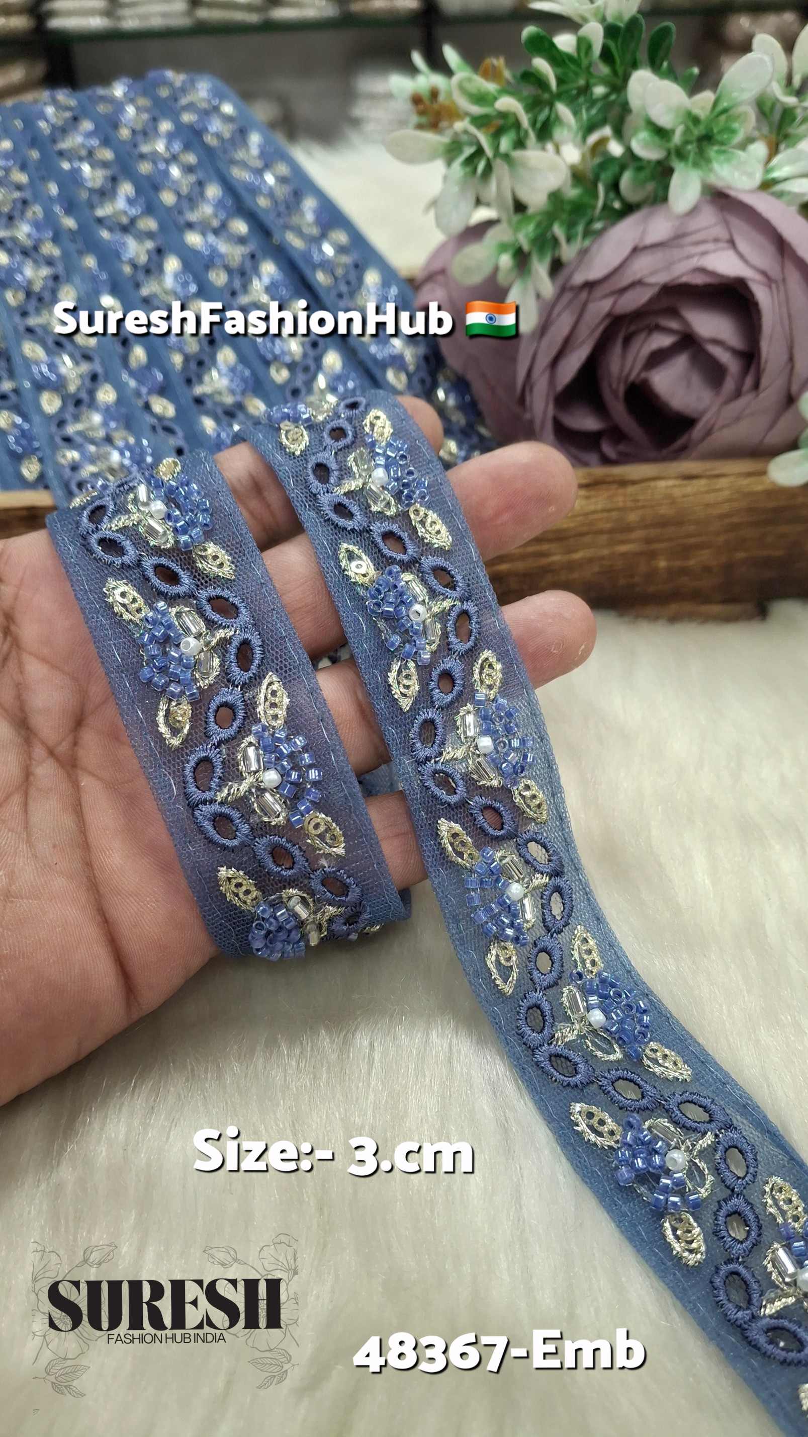 Blue Tone-to-Tone Machine Hand Embroidery Lace – 48367-EMB | Suresh ...