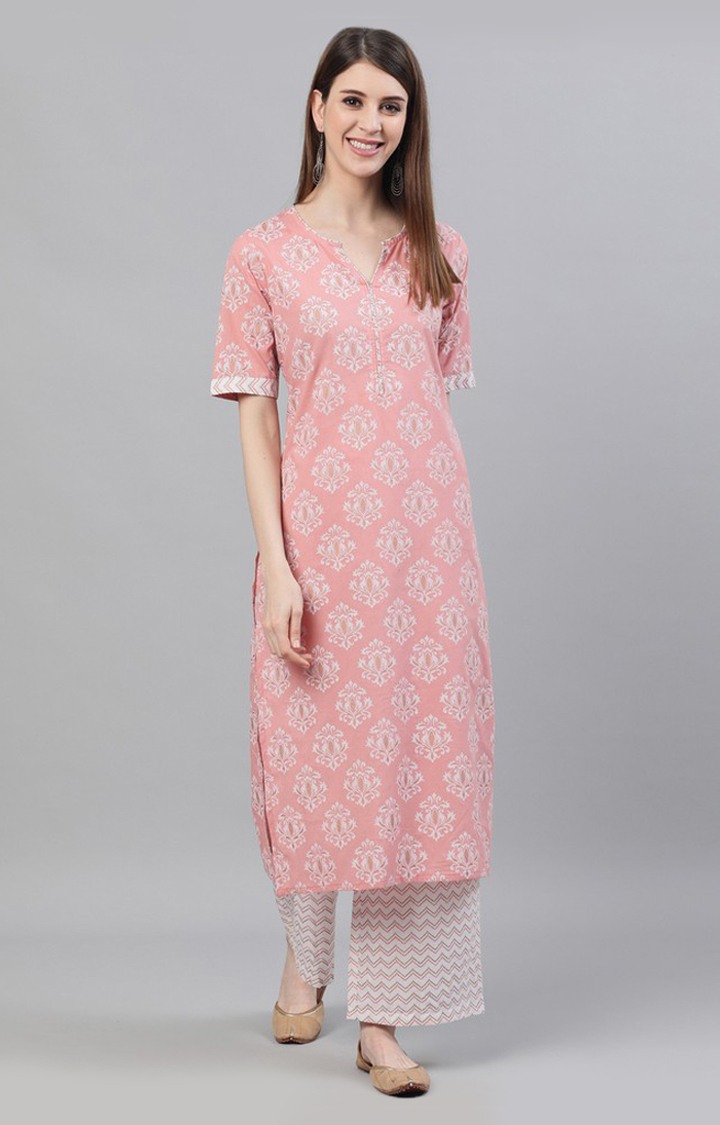 Antaran Women Peach Floral Palazzo and Kurta