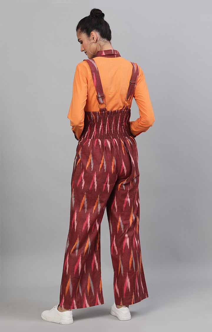 Maroon Ikat Handloom Woven Design Dungree