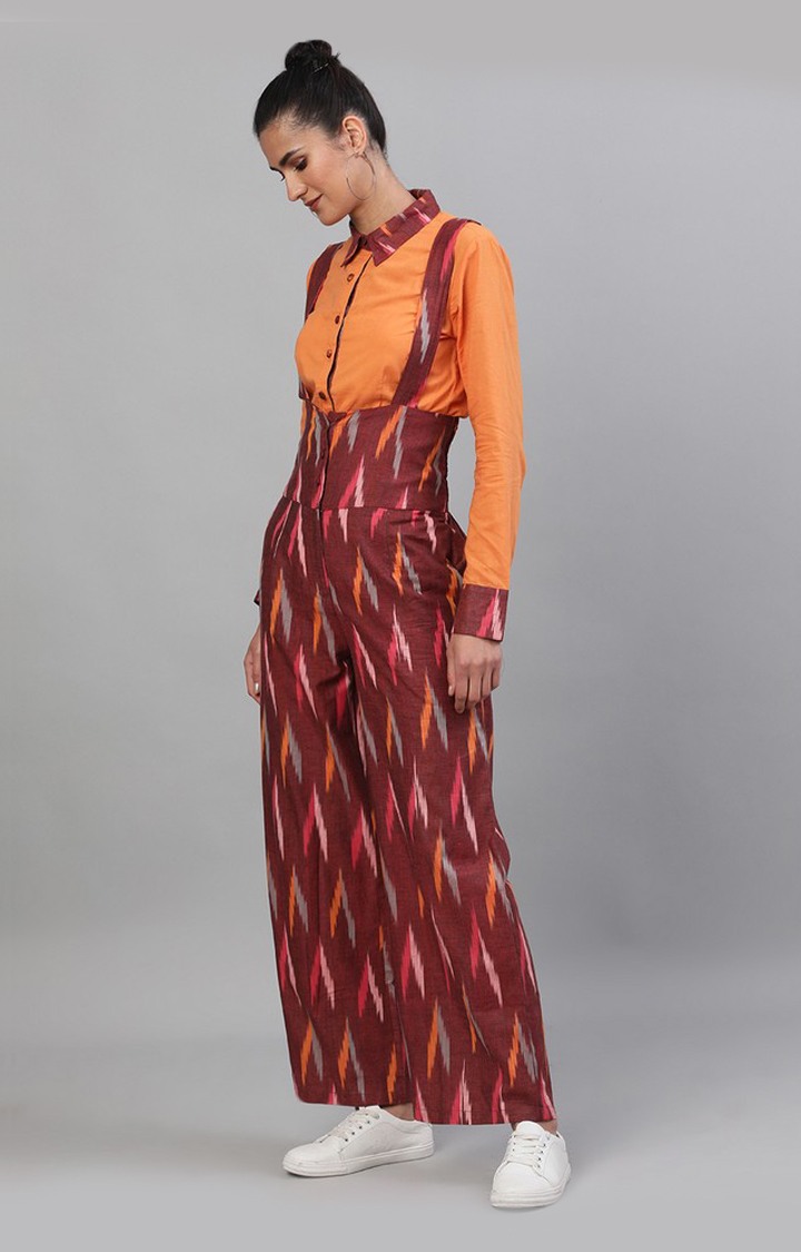 Maroon Ikat Handloom Woven Design Dungree