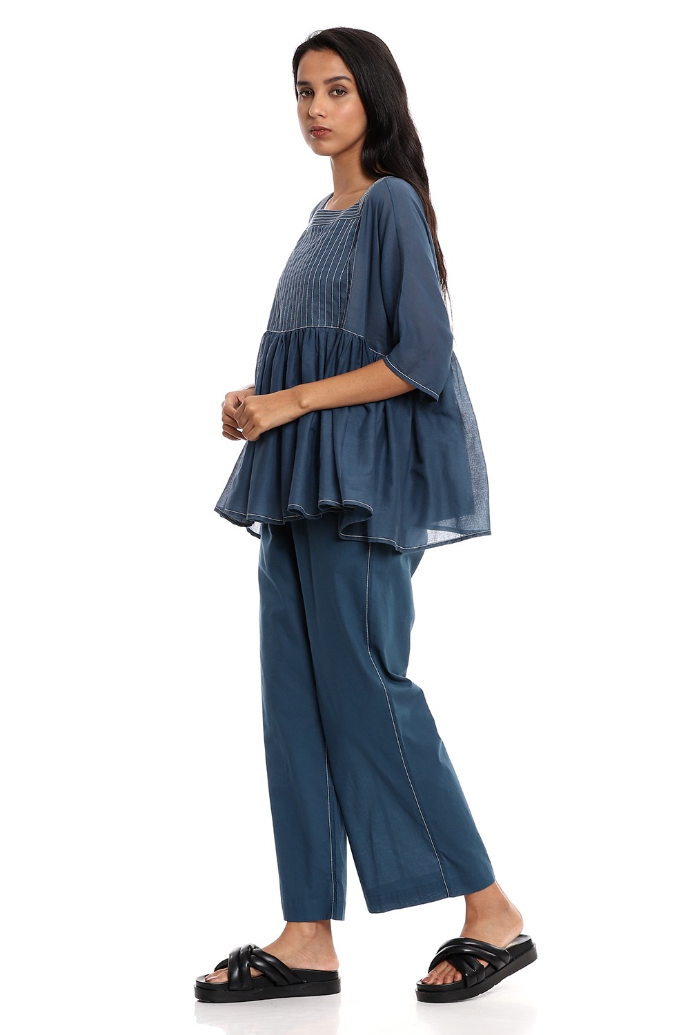 Indigo Cotton Short Flared Top