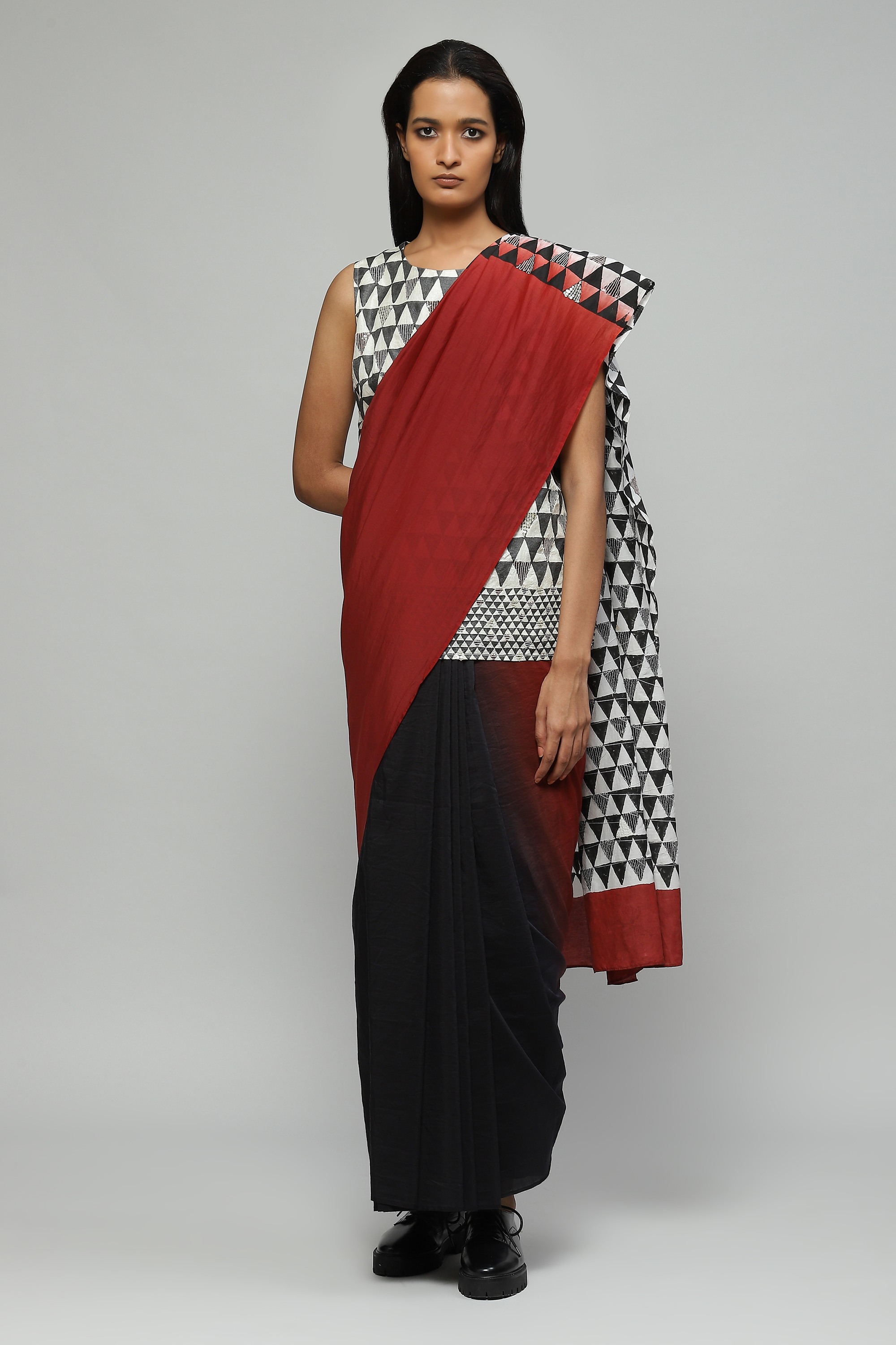 Hand Block Printed Sequinned Tie Dye Saree | Abraham & Thakore