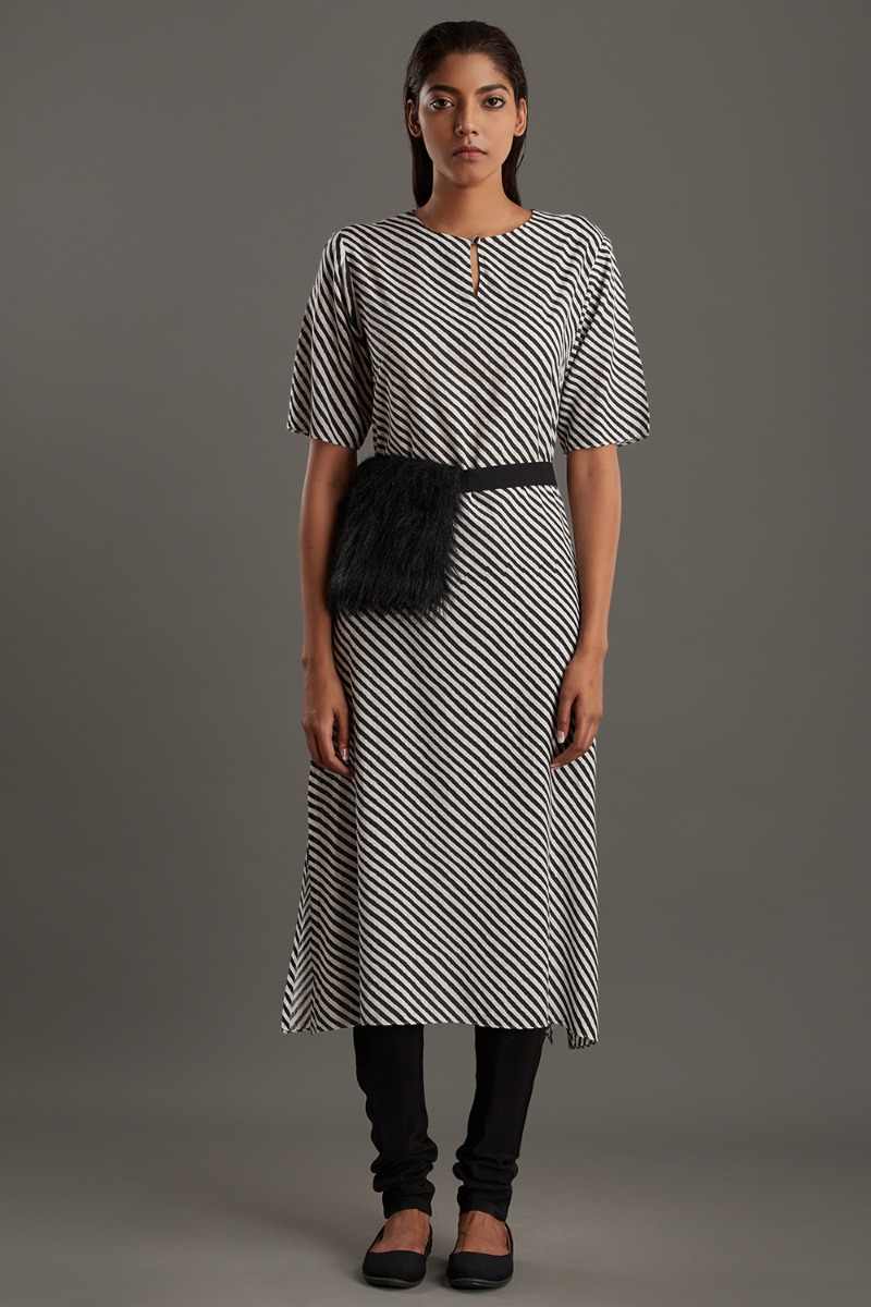 Hand Block Printed Stripe Long Kurta