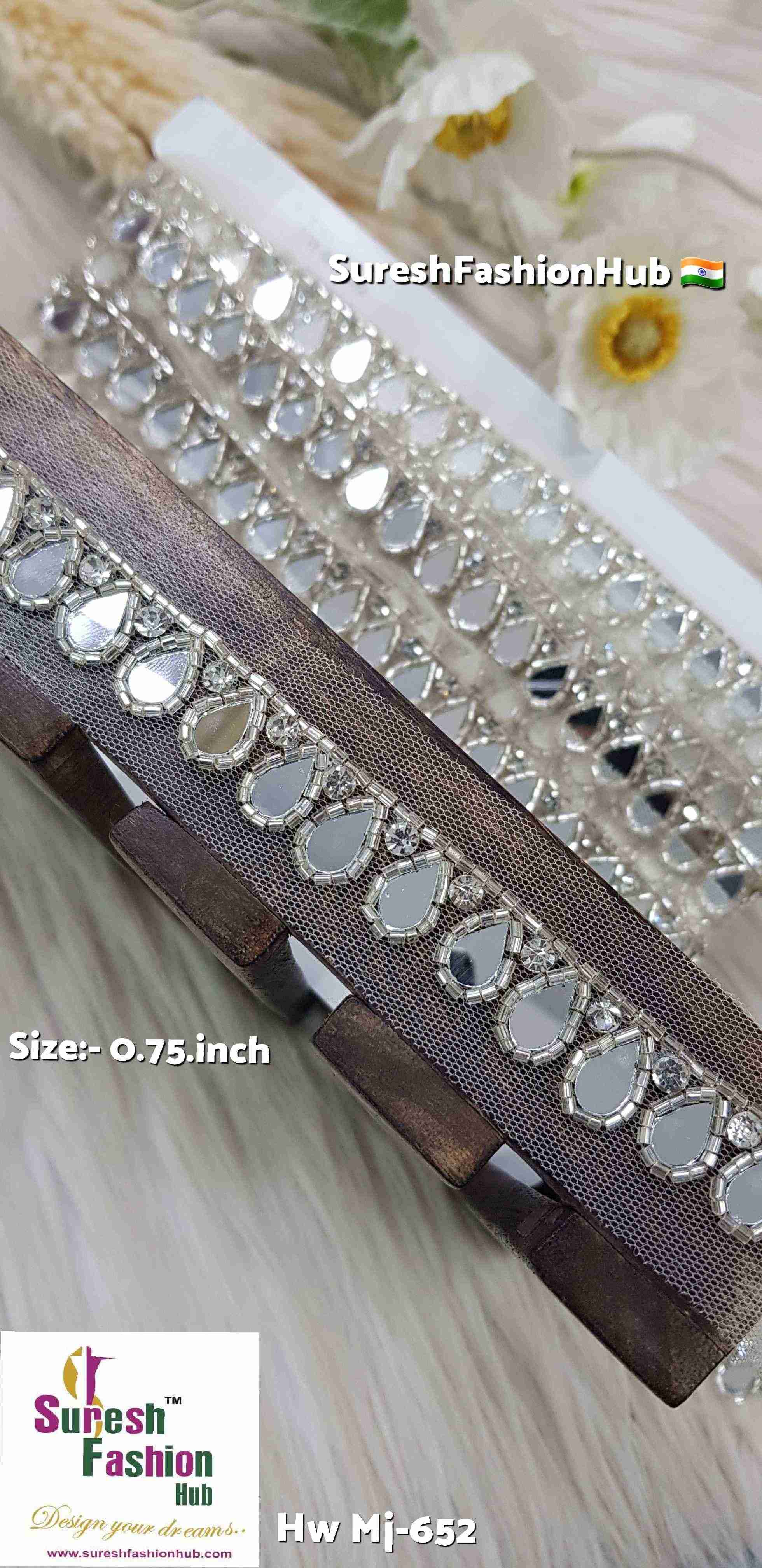 Water Silver Kaddhana Drop Shade Mirror Lace | Suresh Fashion Hub India