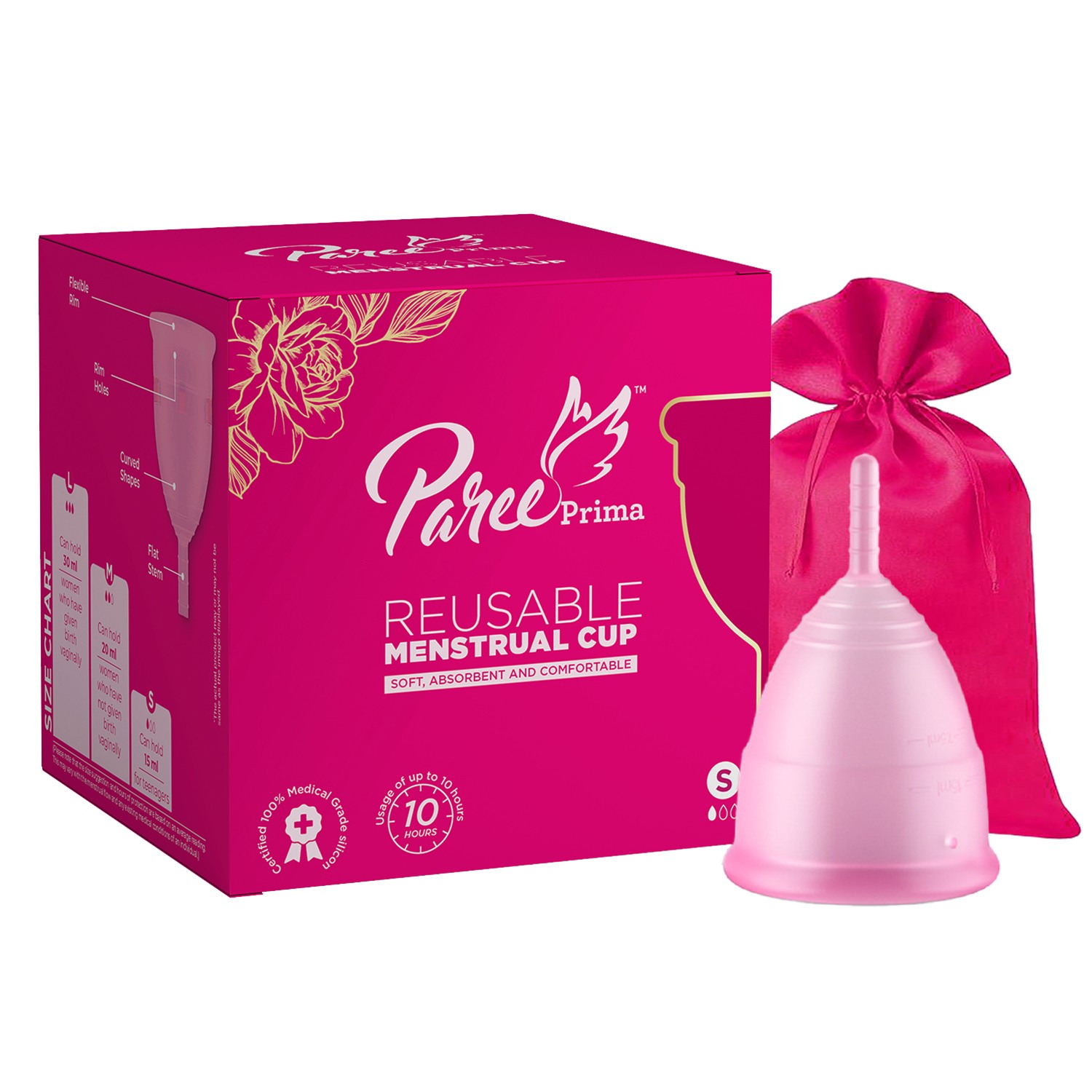 Paree Prima Reusable Menstrual Cup Small Size with Protection Pouch ...