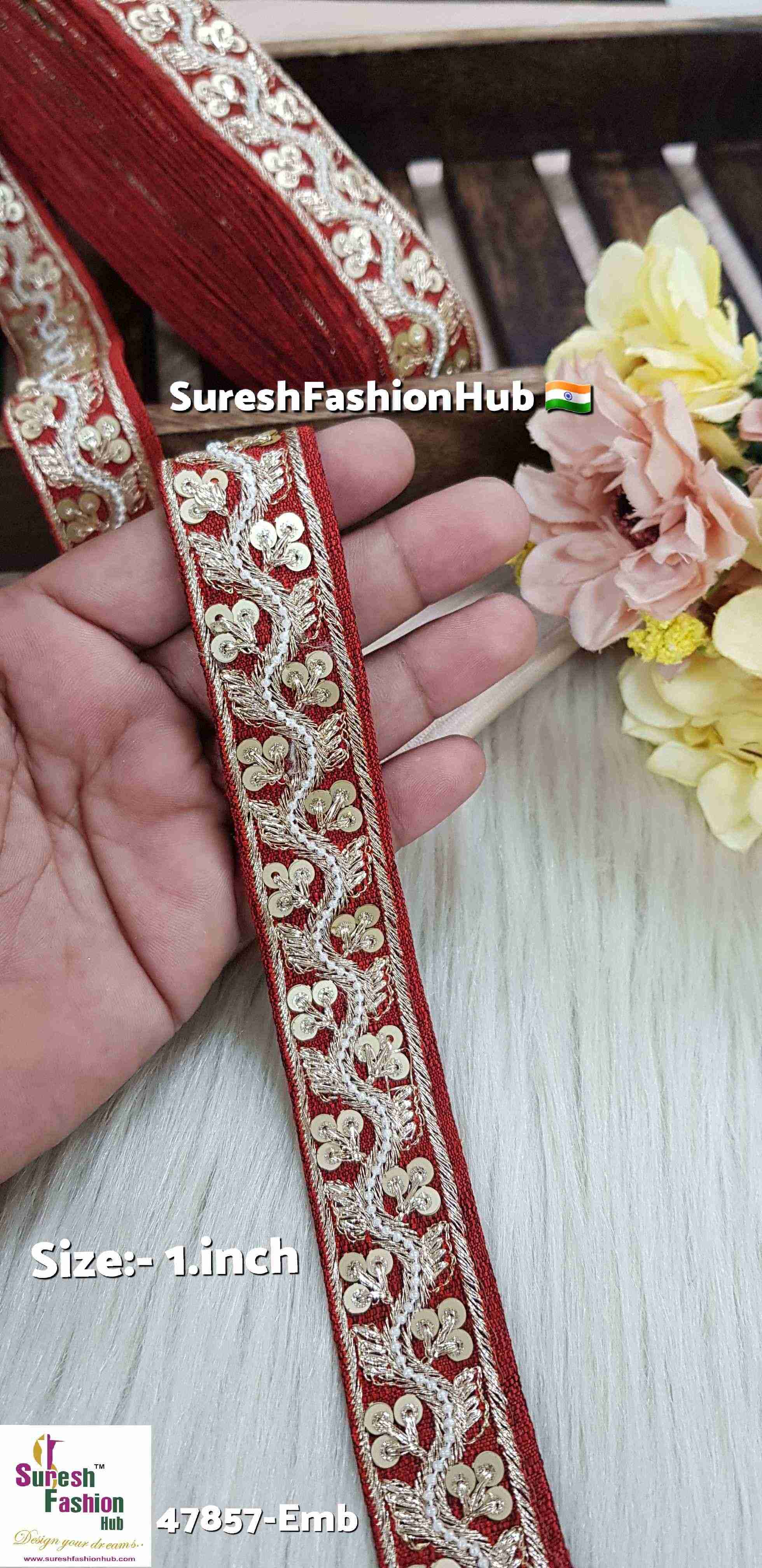 Maroon Pearl Grace Floral Embroidery Lace - Designer Laces | Suresh ...