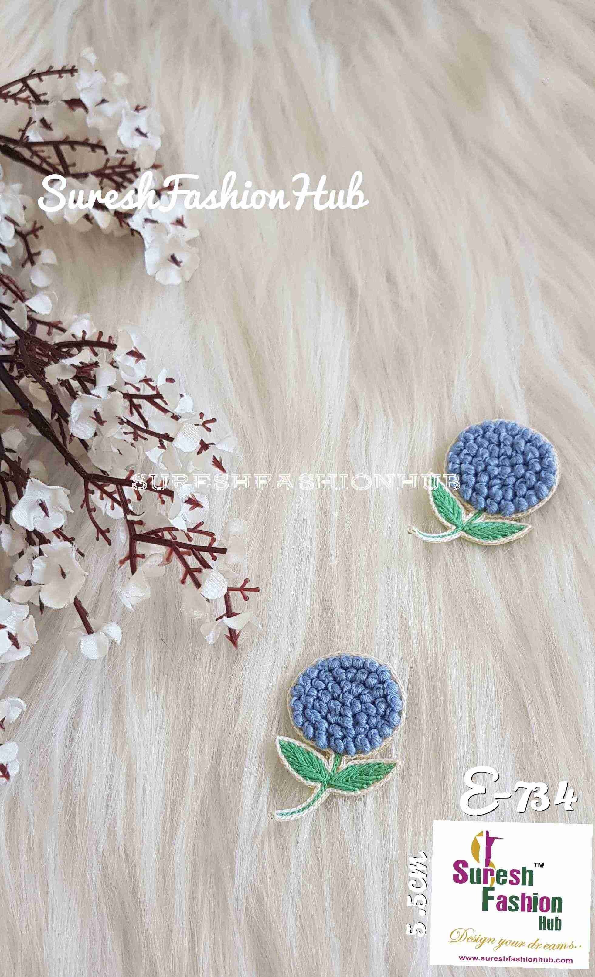 Thread Embroidered Tiny Blue Flower