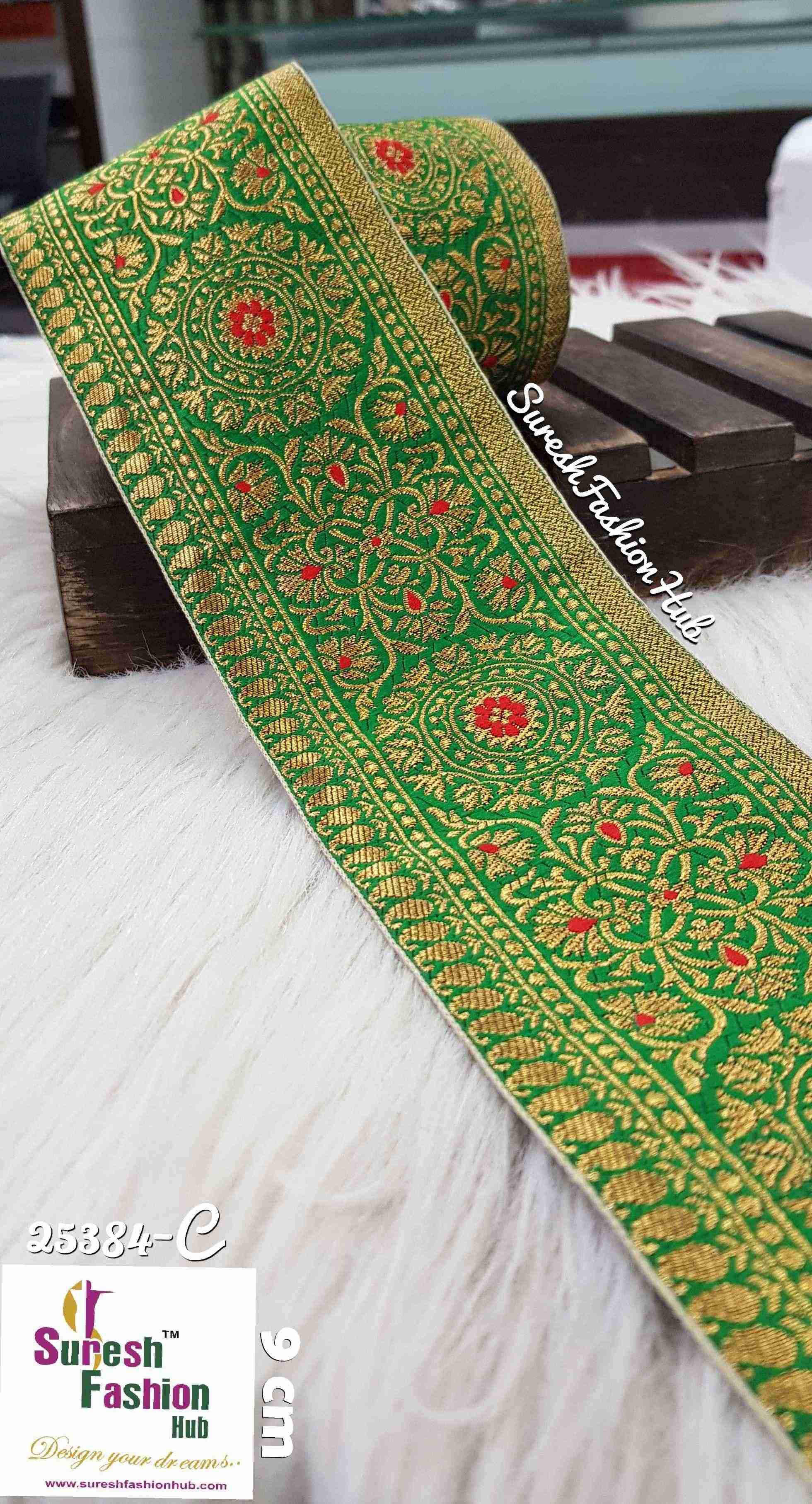 Parot Green Banarasi Bliss 9cm Floral Border with Chakra Design
