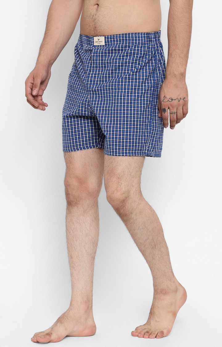 Cape Canary Men's Blue Cotton Checked Boxer