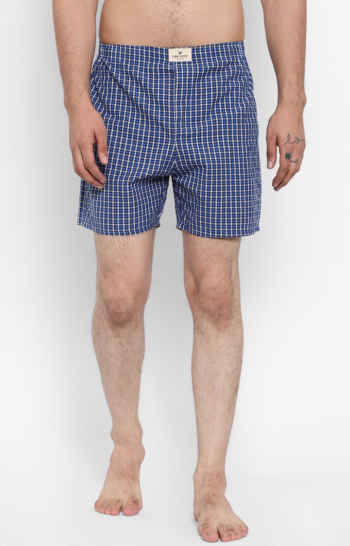 Cape Canary Men's Blue Cotton Checked Boxer
