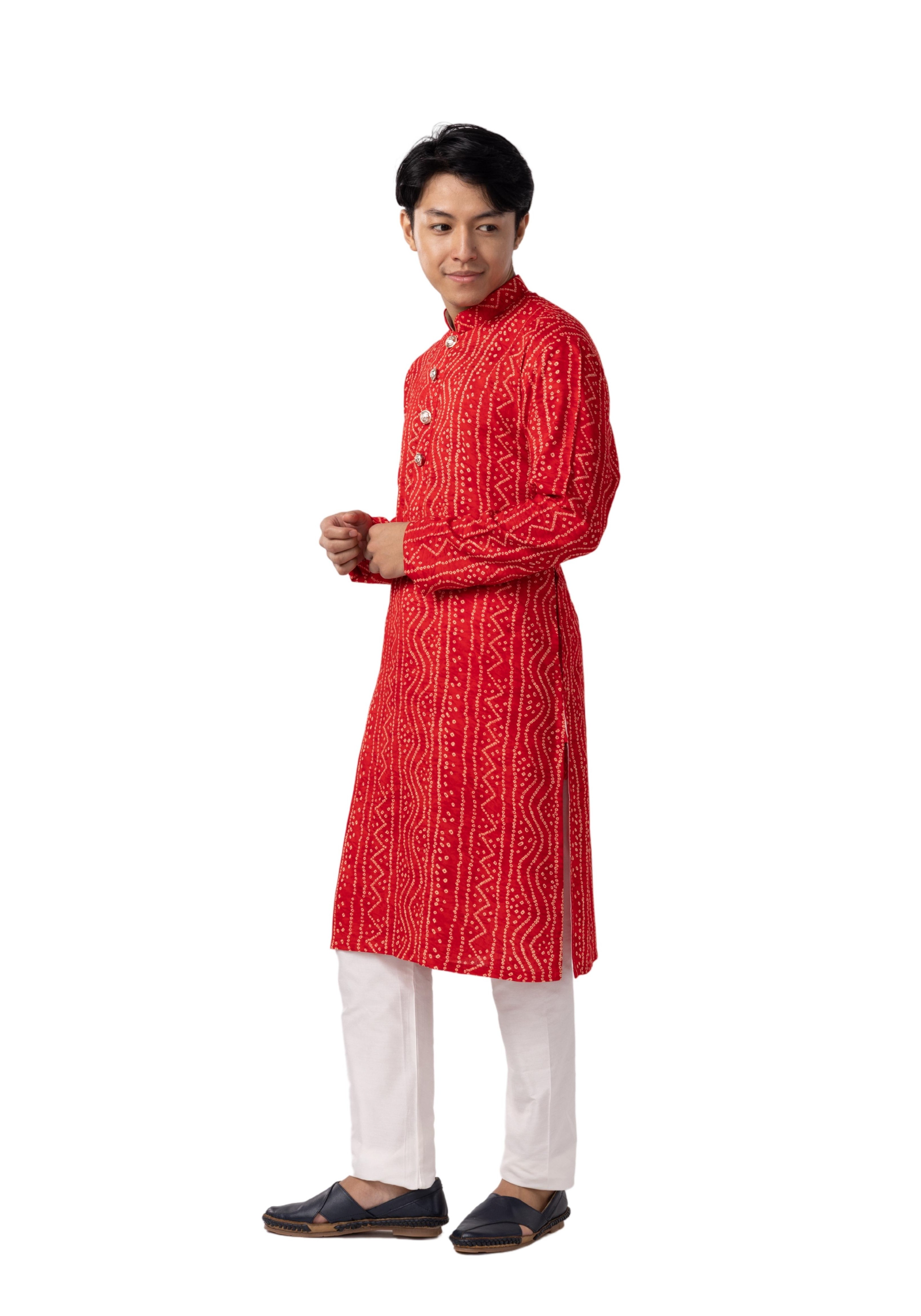 KRT6083-BLOOD RED OFF WHITE BANDHANI PRINT