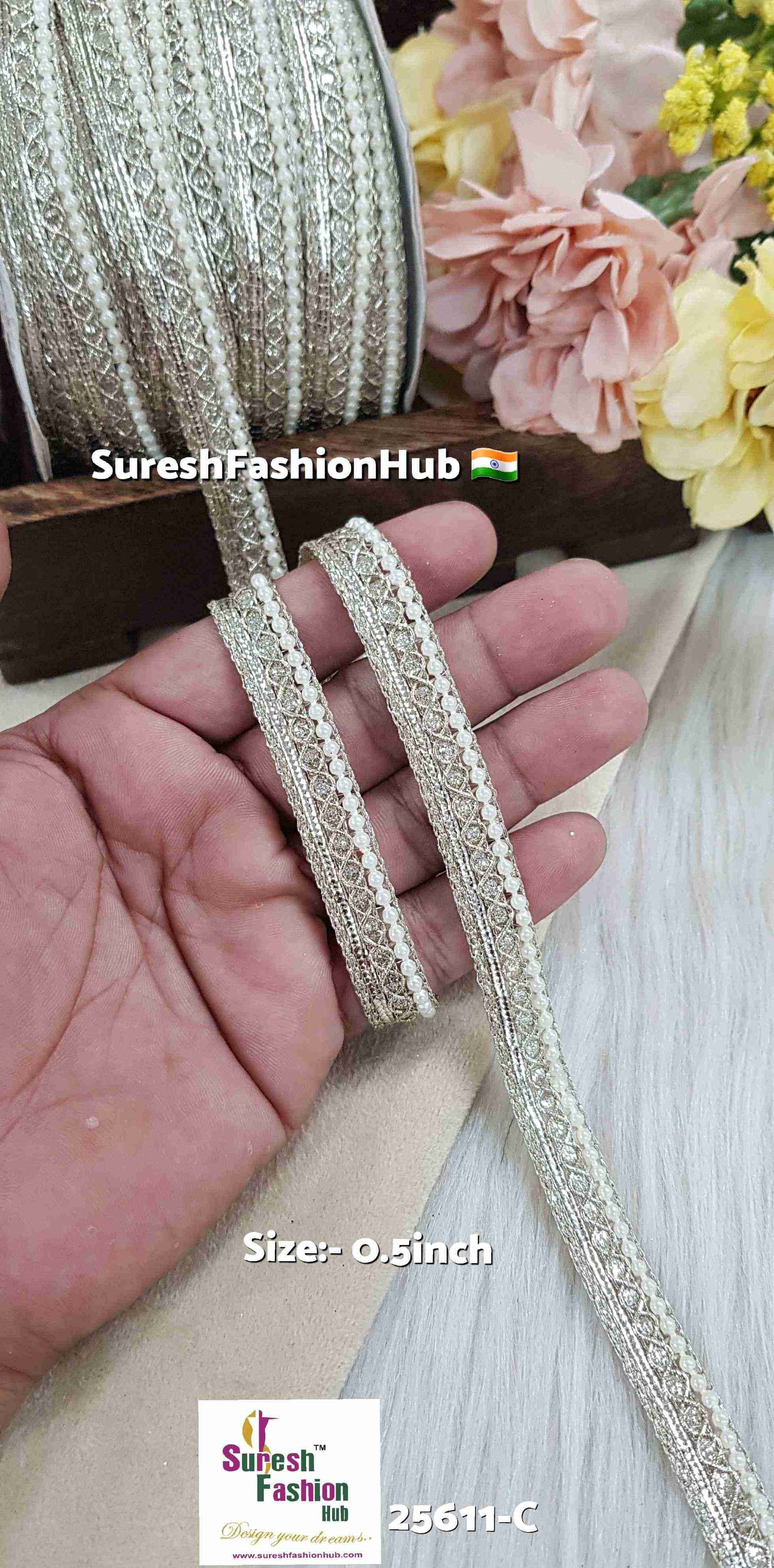 Light Gold Glitter Dori Border Lace