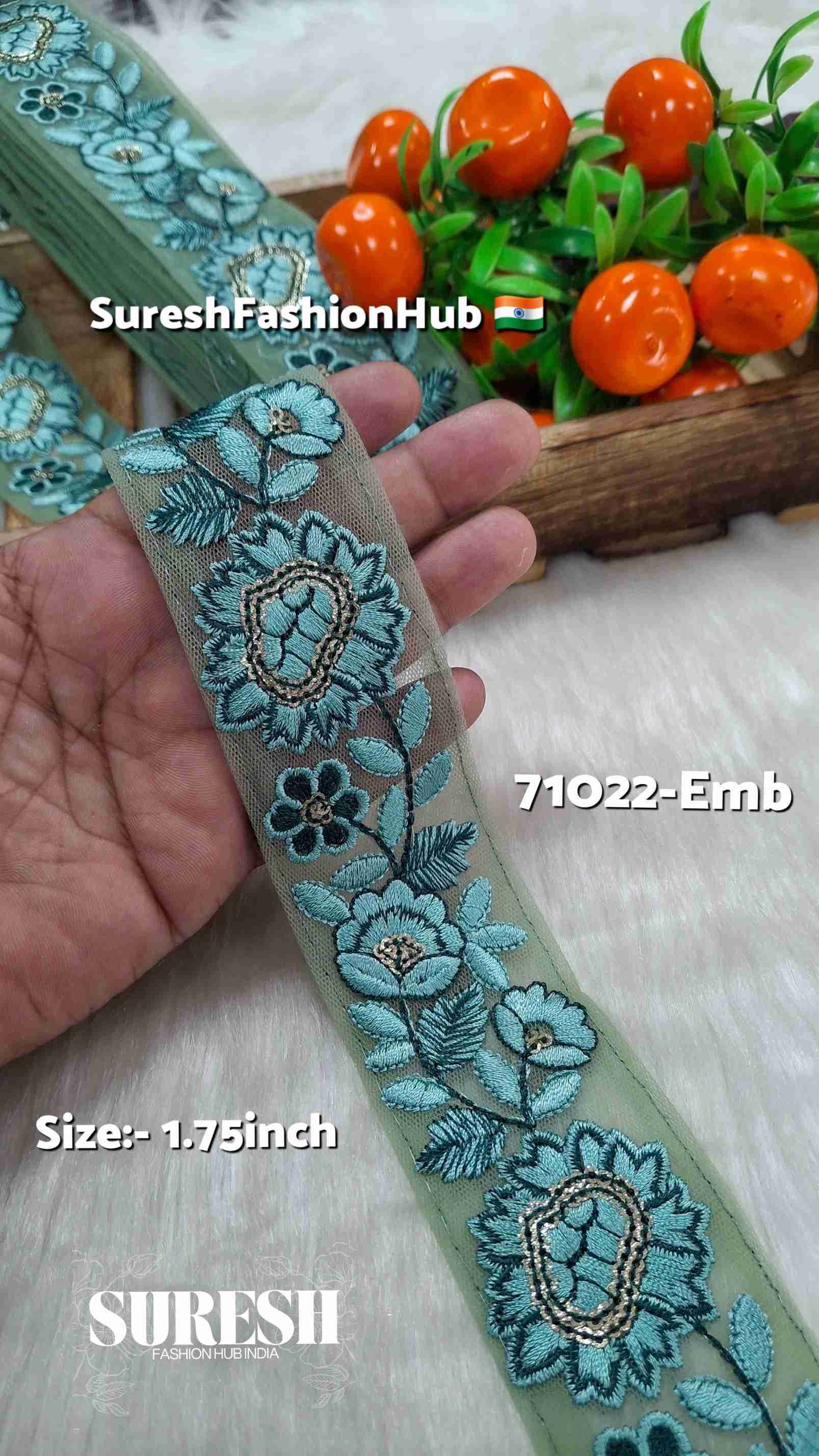 Petrol Green Floral Thread Sequence Net Border – 71022-Emb | Suresh ...