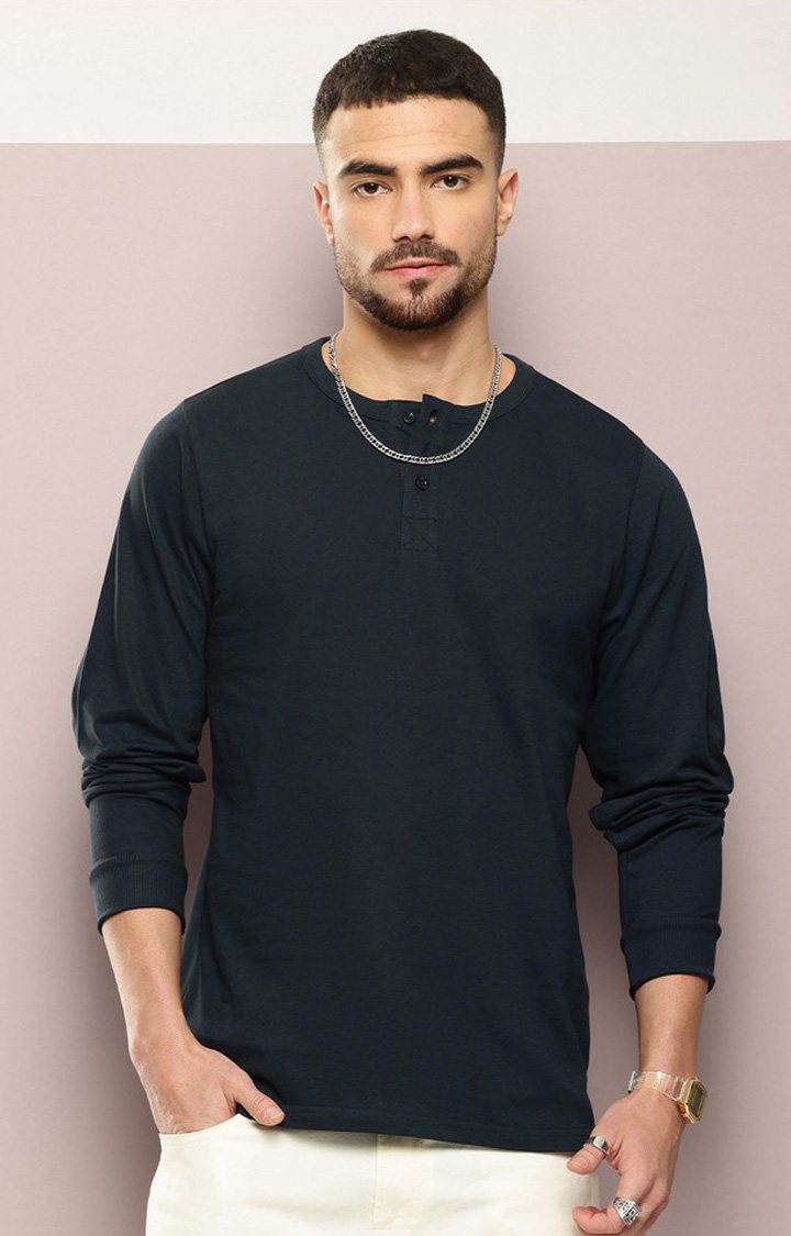 Men's Navy Cotton Solid Regular T-Shirts