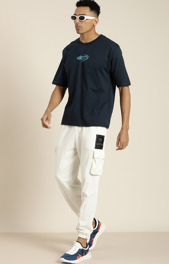 Men's Navy Blue Graphic Oversized T-shirt