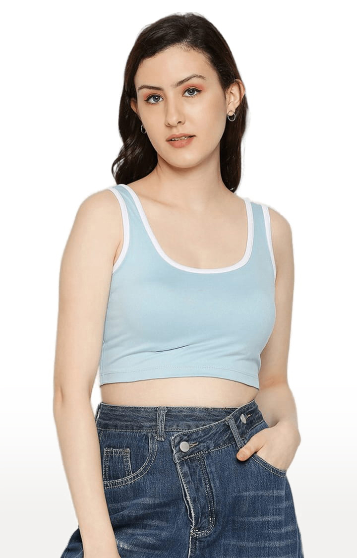 Blue Solid Crop Top