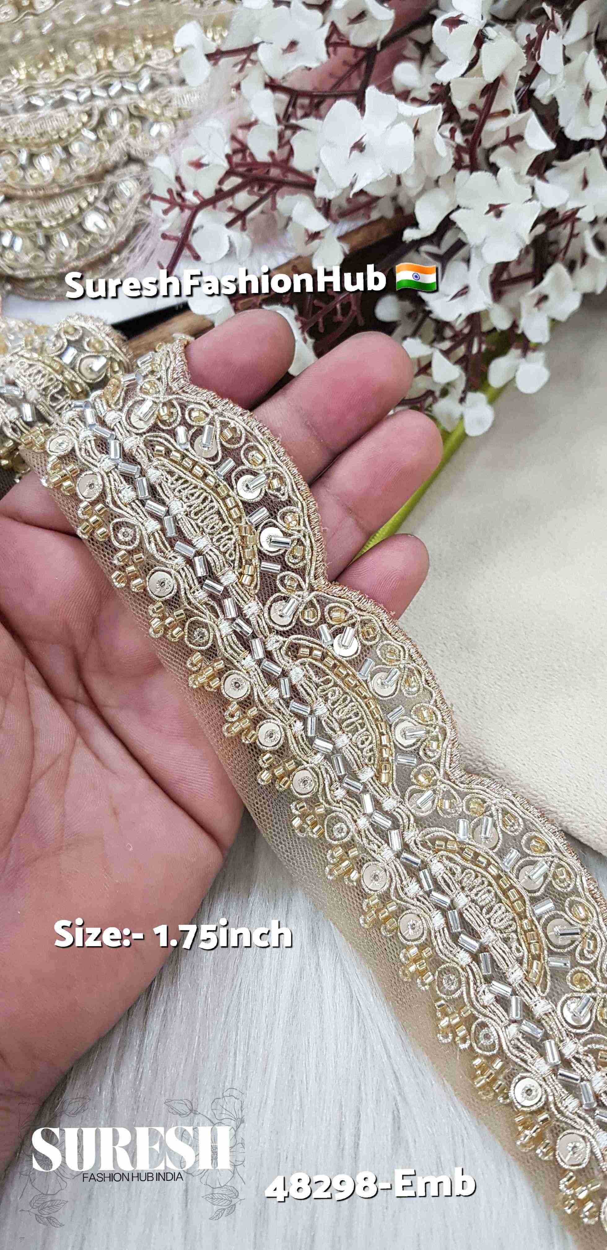 Gold silver Floral Scalloped Embroidery Lace