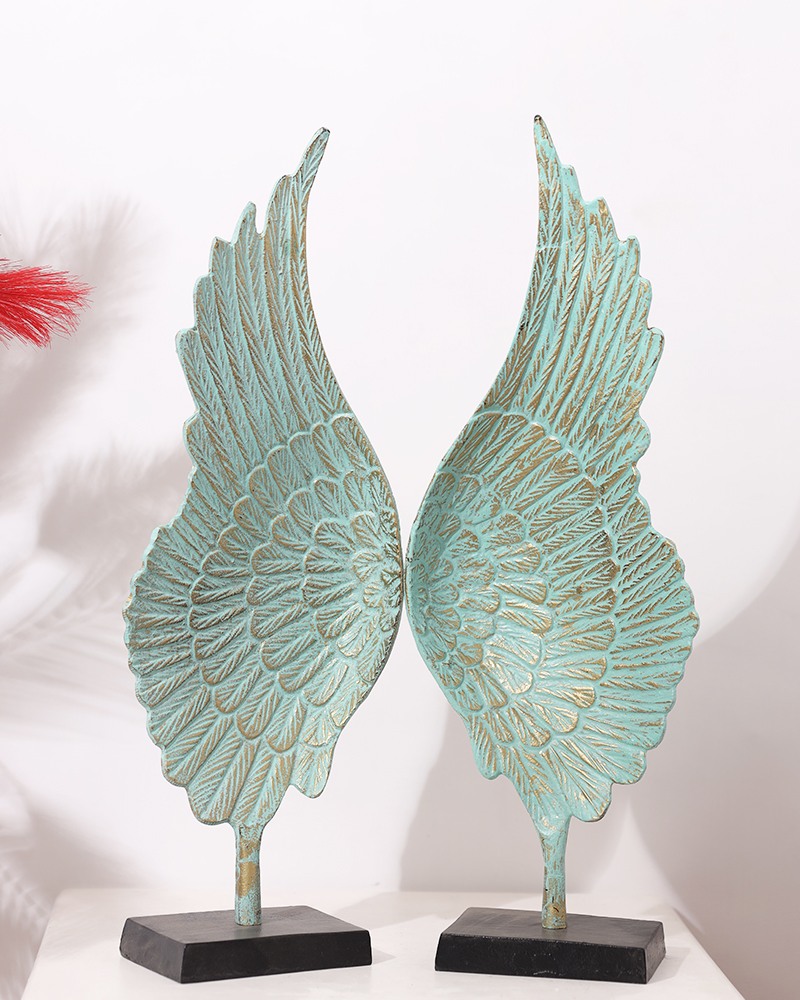 Order Happiness Metal Sea Green Color Left Angel Wings Table Top ...