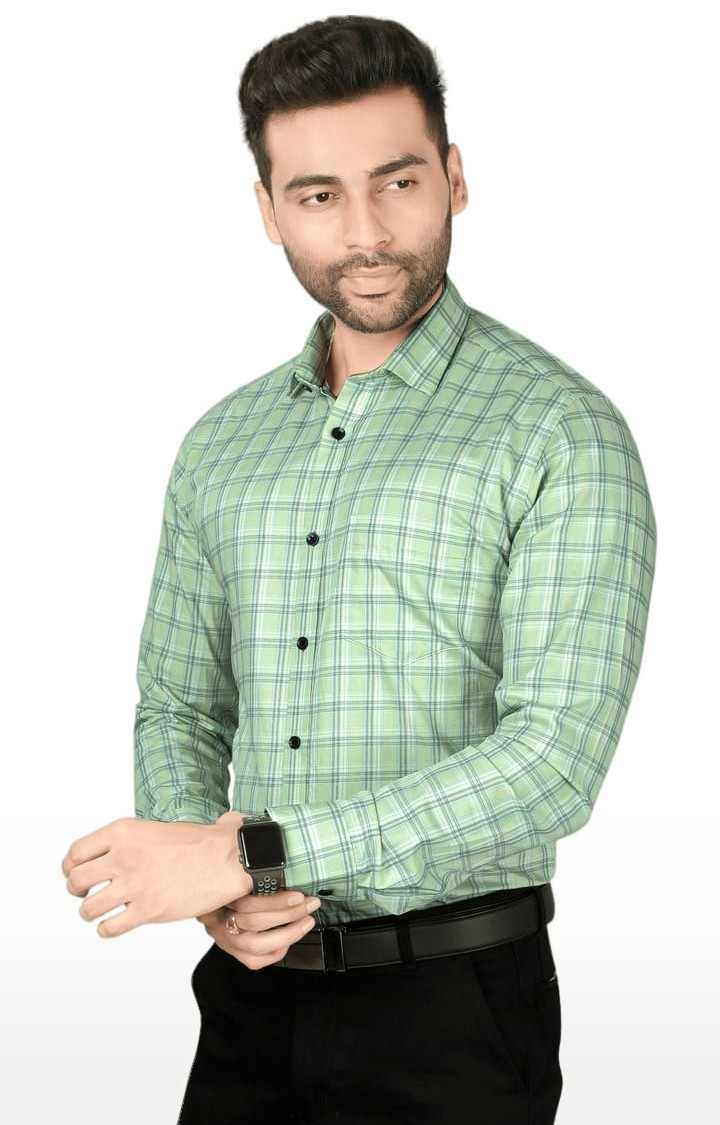 Men's pista green Cotton checkered Formal Shirt