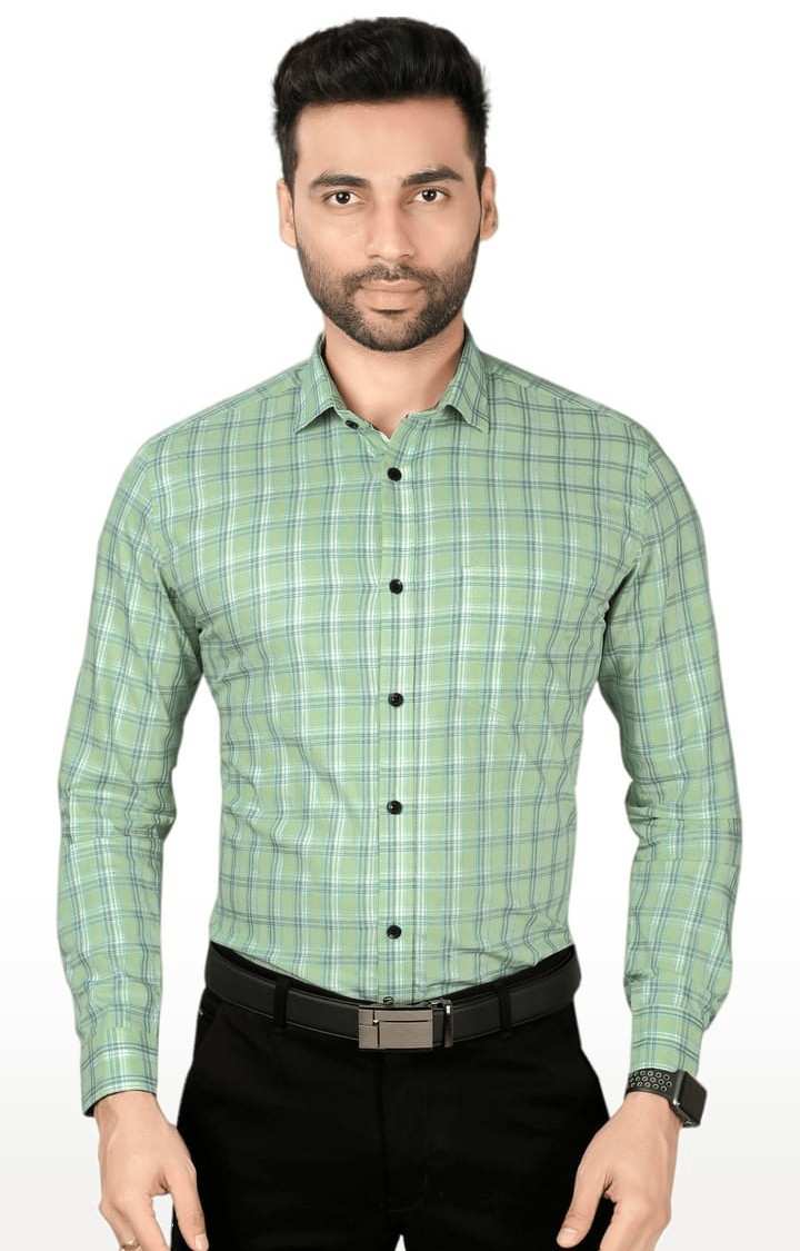 Men's pista green Cotton checkered Formal Shirt