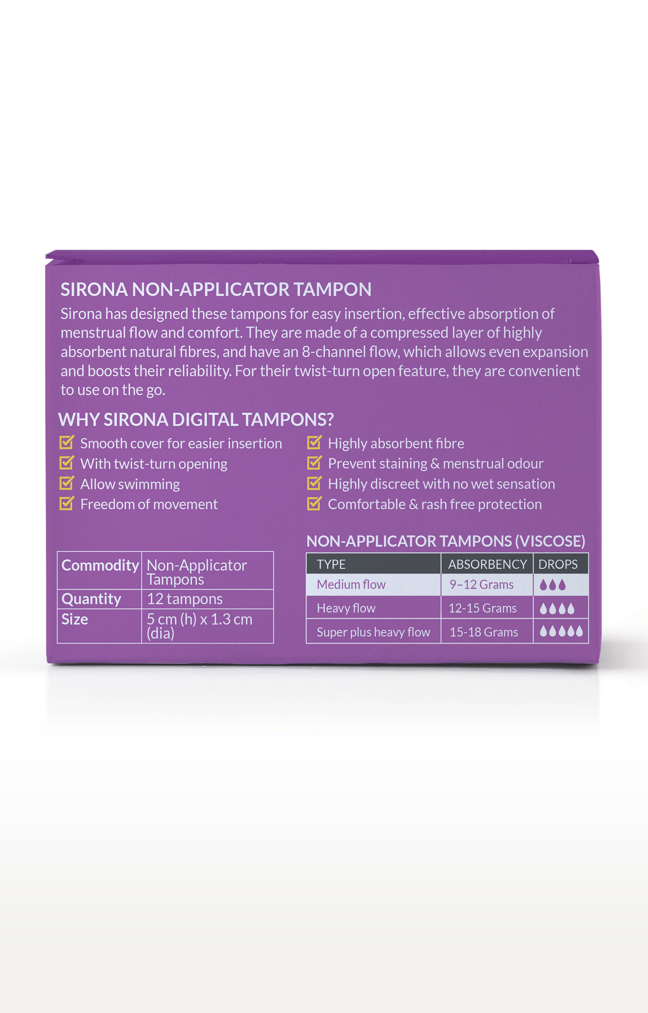 Sirona Premium Digital Tampon (Regular Flow) Medium Flow - 12 Pieces