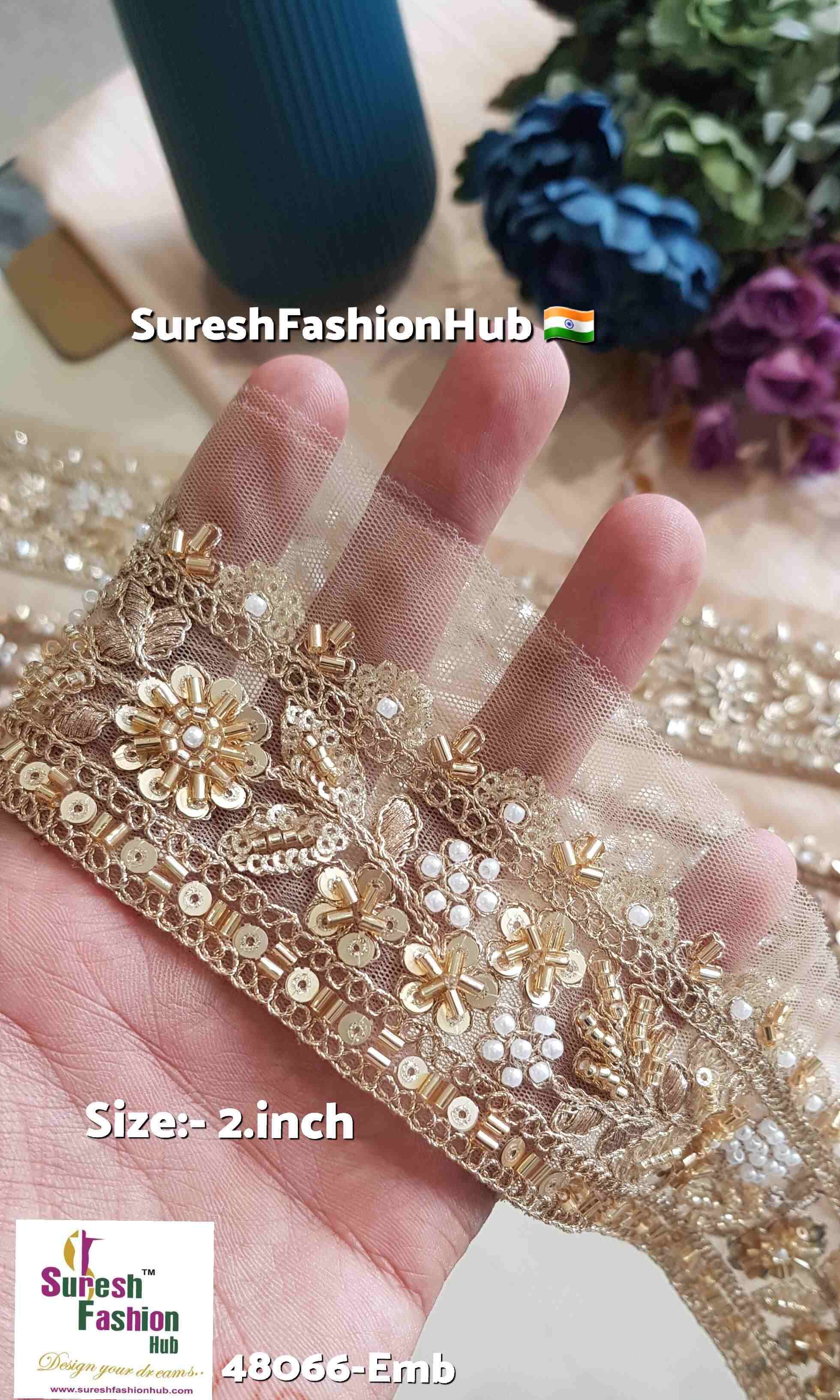 Gold Floral Embroidery Border Lace
